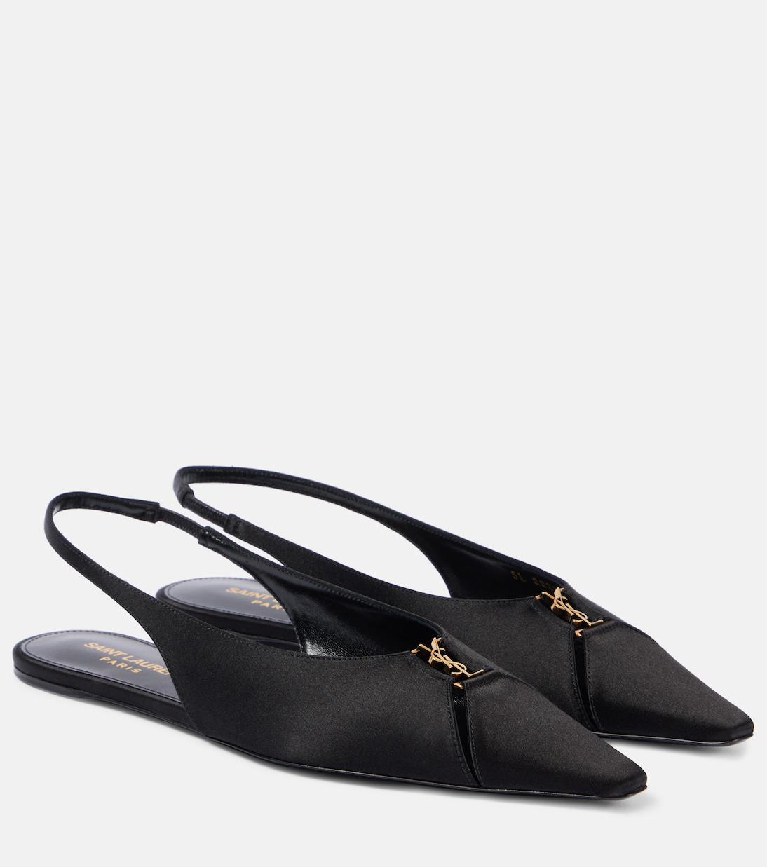 SAINT LAURENT Babylone Crêpe Slingback Flats in Black | endource