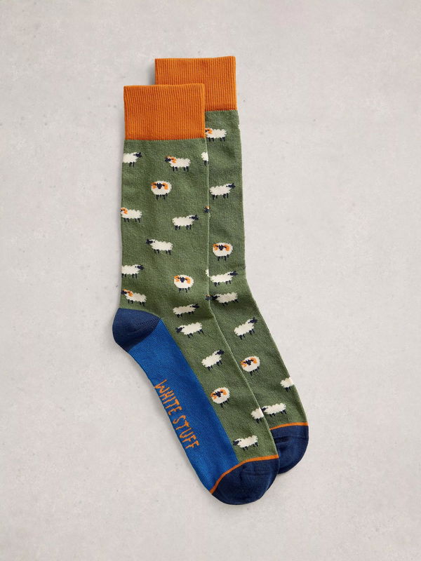 WHITE STUFF Sheep Ankle Socks, Green/Multi | endource