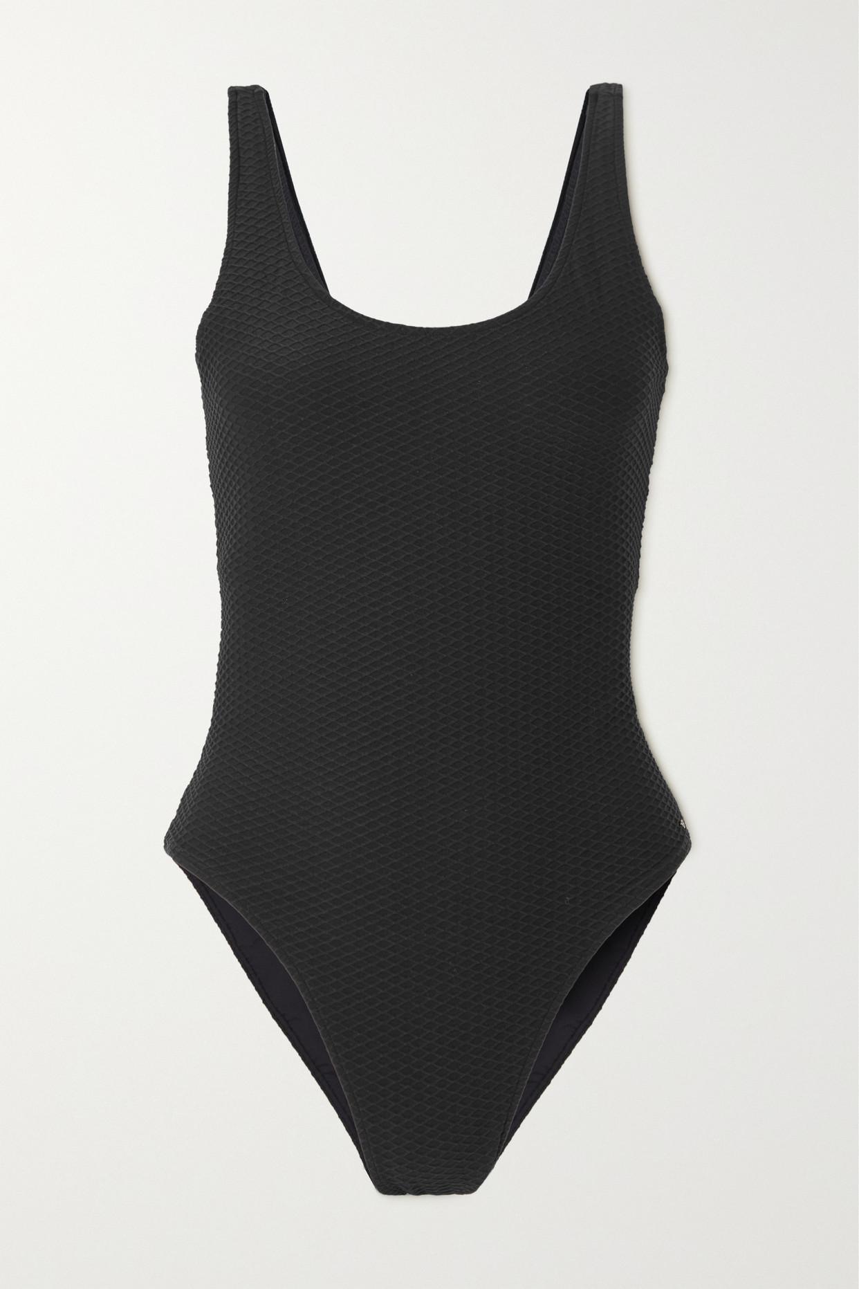 ANINE BING Jace Textured Recycled Swimsuit in Black | Endource