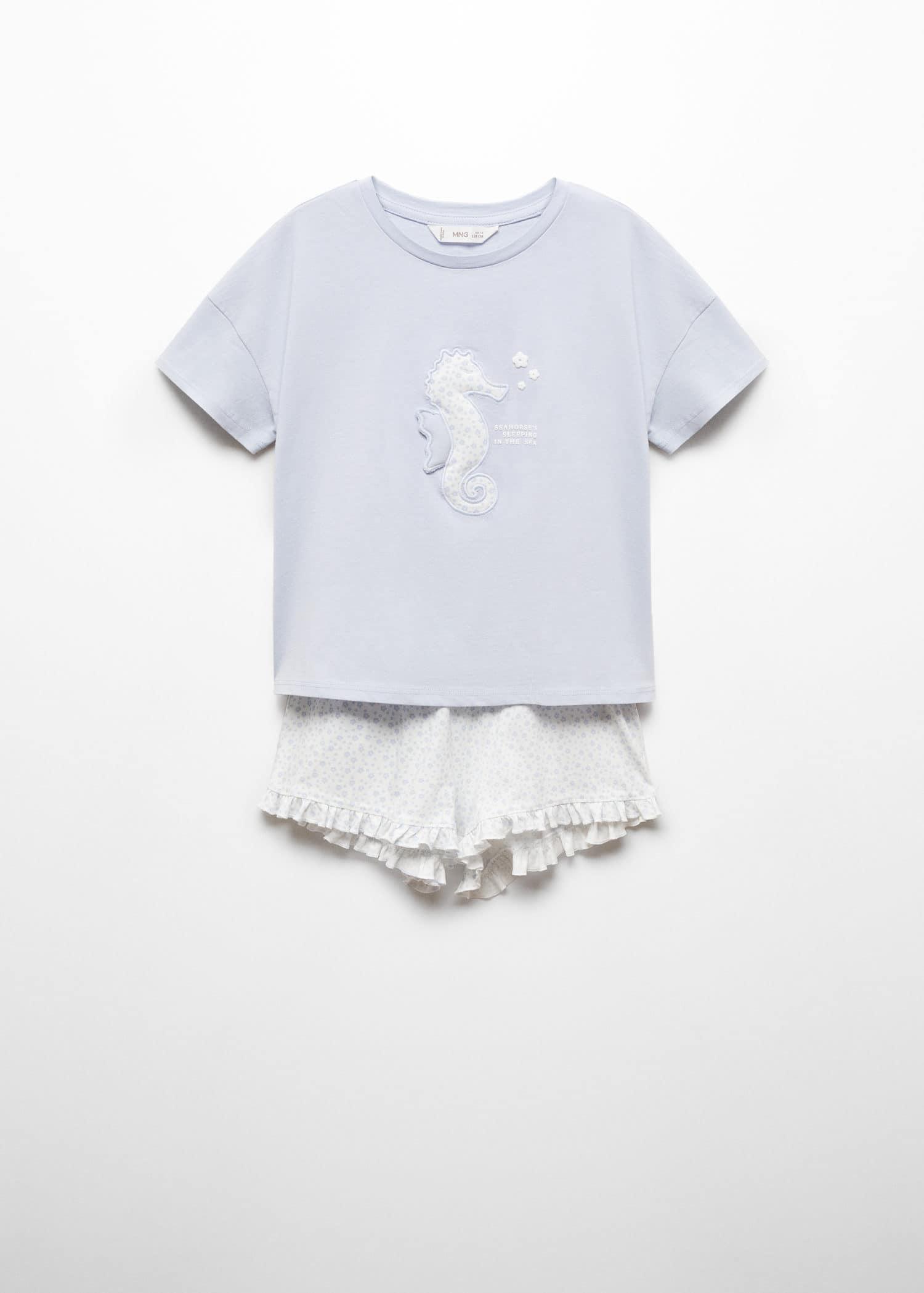 MANGO Printed Short Pyjamas in Sky Blue | endource