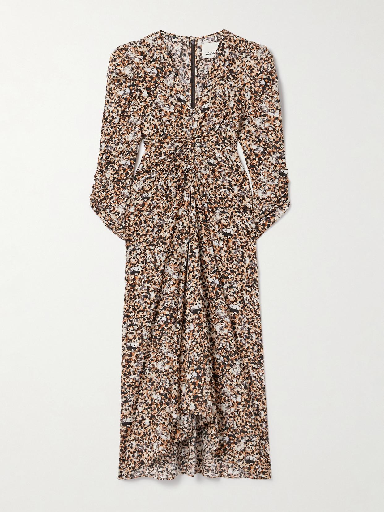 ISABEL MARANT Albini Gathered Printed Silk-Blend Midi Dress | endource