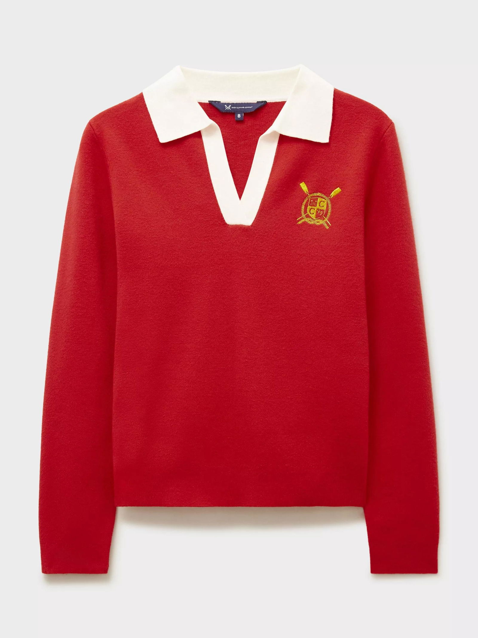 CREW CLOTHING Knitted Crest Rugby Shirt in Red Wine | endource
