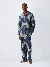 JOHN LEWIS Organic Cotton Tiger Print Pyjama Set, Blue Navy | endource