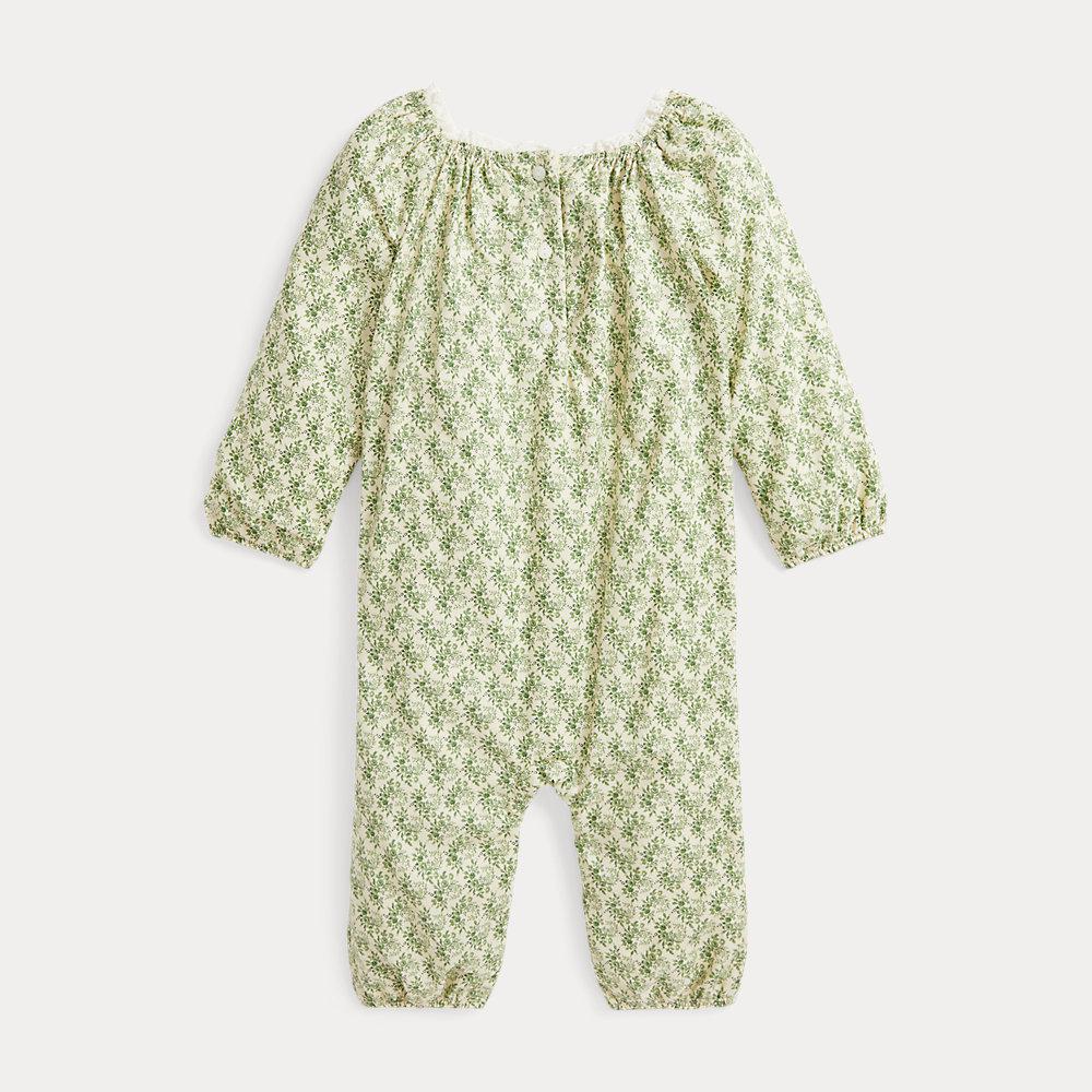 RALPH LAUREN Floral Smocked Cotton Twill Coverall in Green | Endource