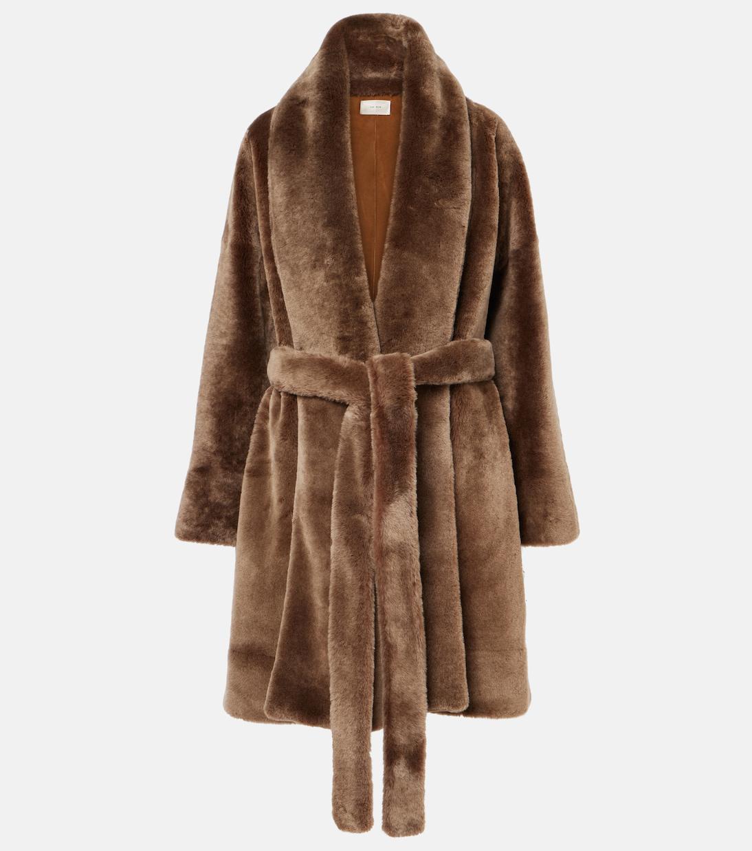 THE ROW Lucja Shearling Wrap Coat in Brown | endource