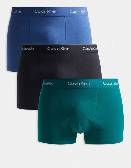 CALVIN KLEIN Icon Cotton Stretch 3 Pack Relaxed Trunks In Blue/green ...