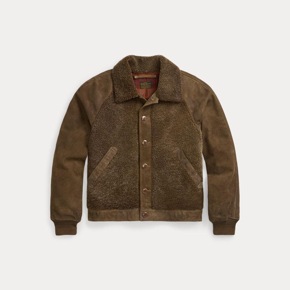 RALPH LAUREN RRL Shearling-Panelled Roughout Suede Jacket in Brown | endource