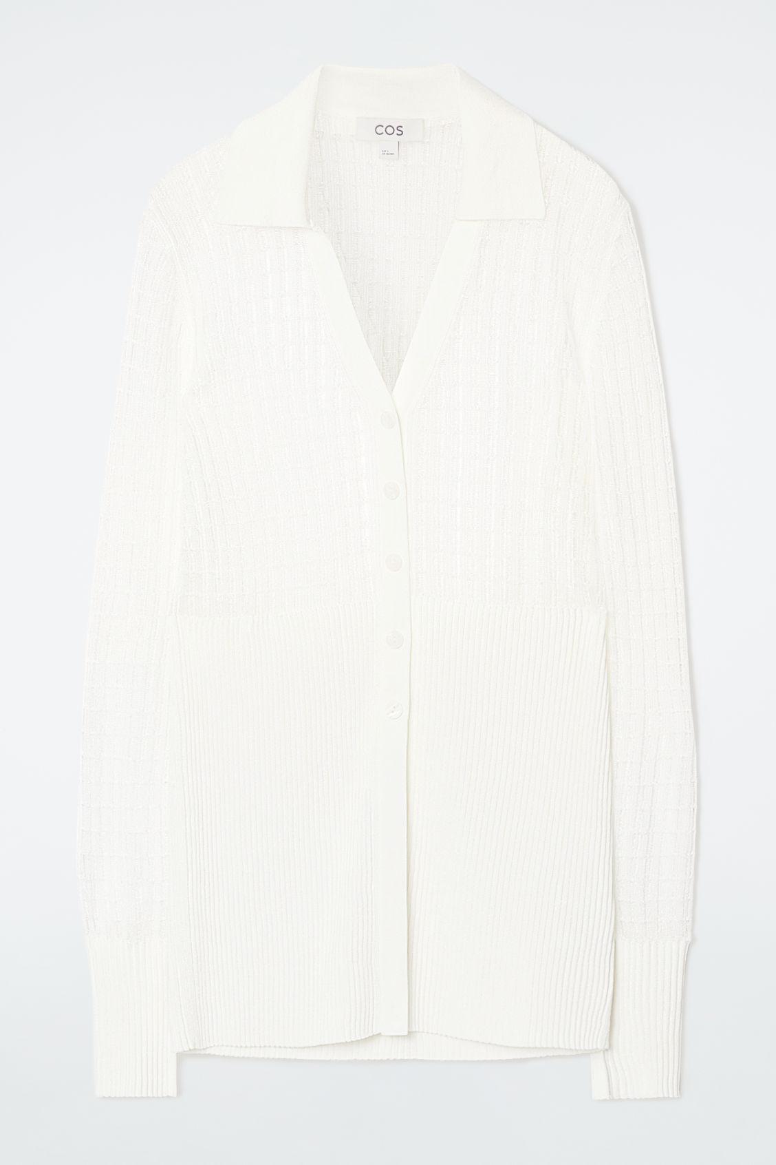 COS Lace-Stitch Ribbed-Knit Cardigan in IVORY | Endource