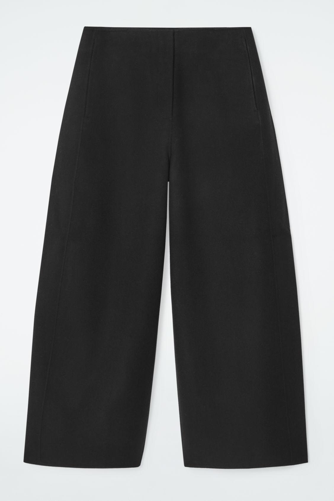 COS Double-Faced Wool Barrel-Leg Trousers in BLACK | endource