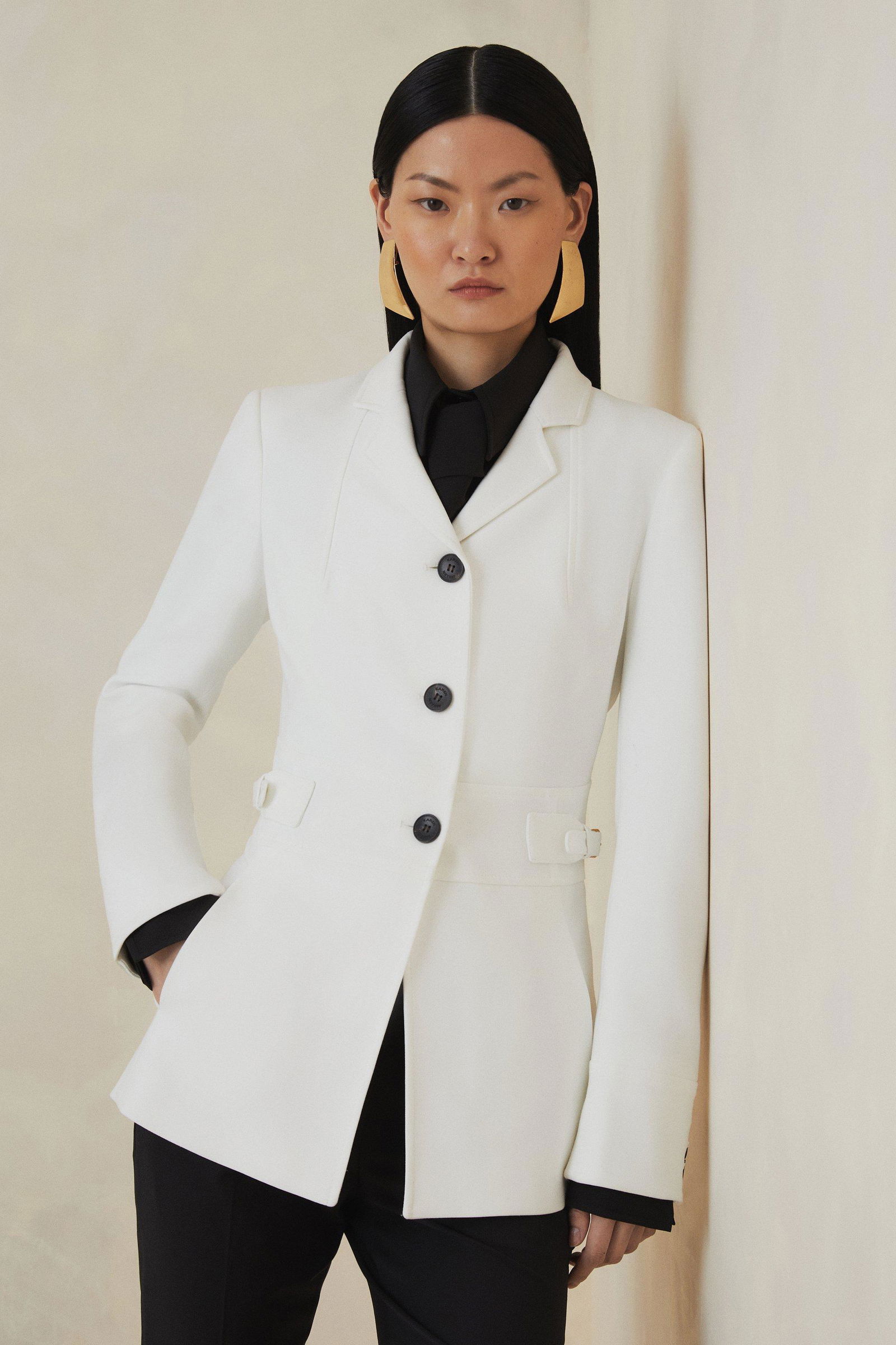 KAREN MILLEN The Founder Compact Stretch Tailored Tab Jacket in Ivory ...
