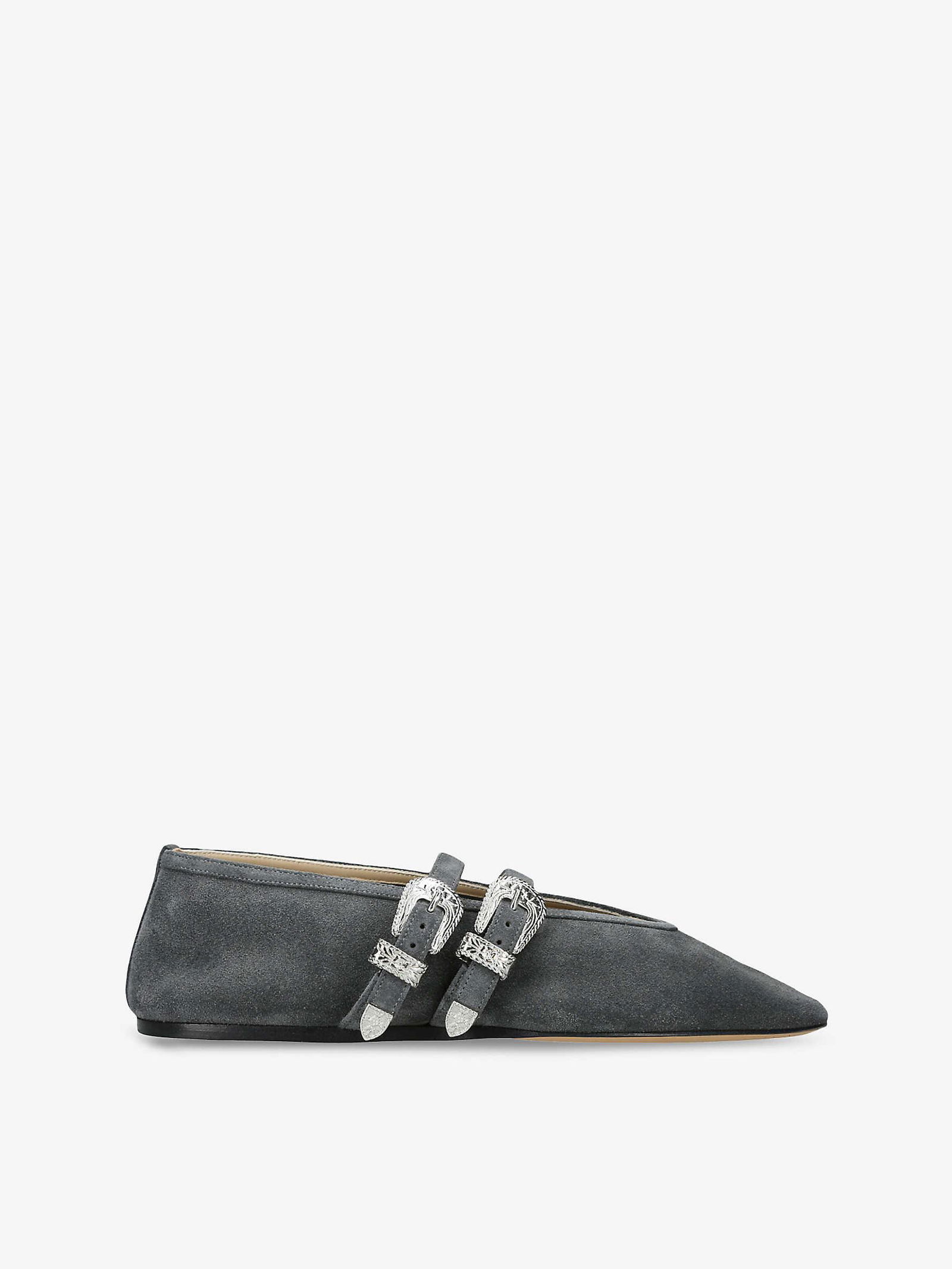 LE MONDE BERYL Claudia Two-Buckle Suede Flats in GREY/DARK | endource