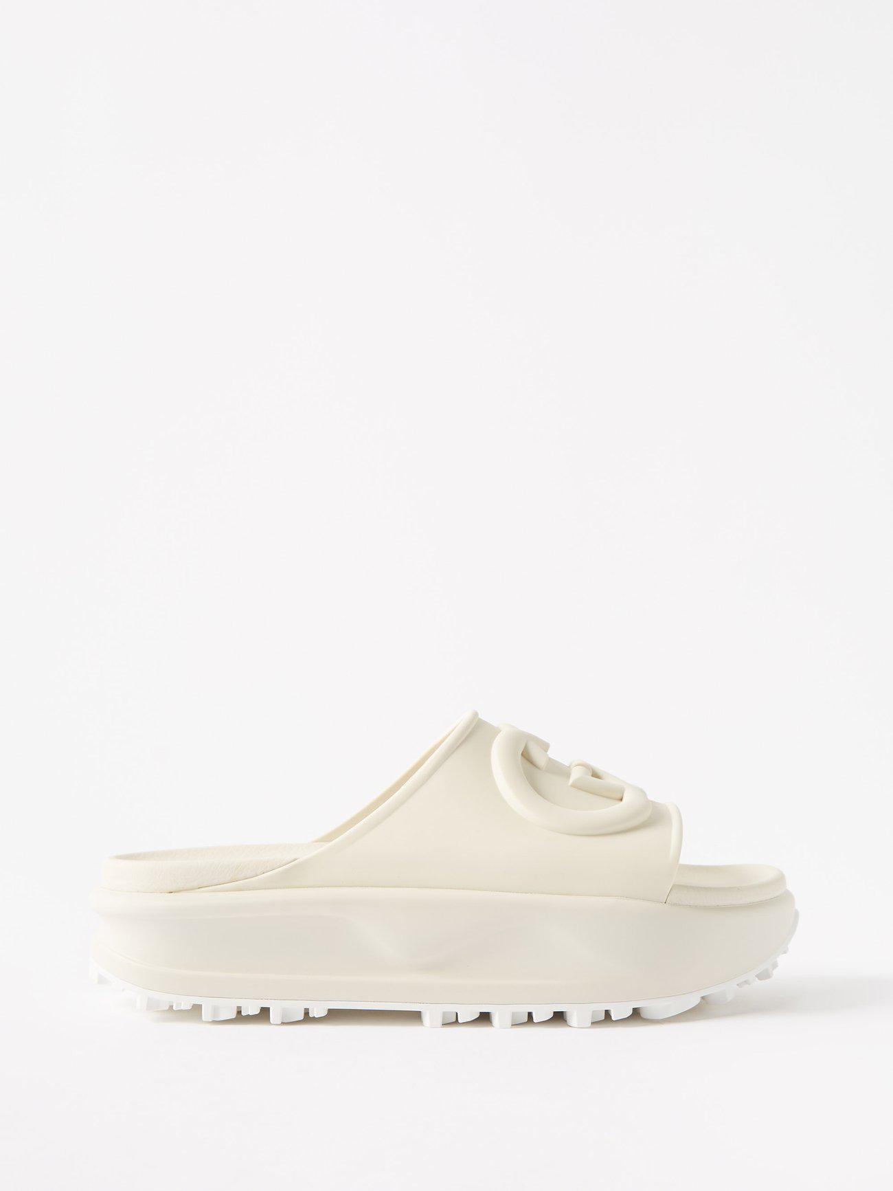 GUCCI Miami GG-Embossed Rubber Platform Slides in Cream | Endource