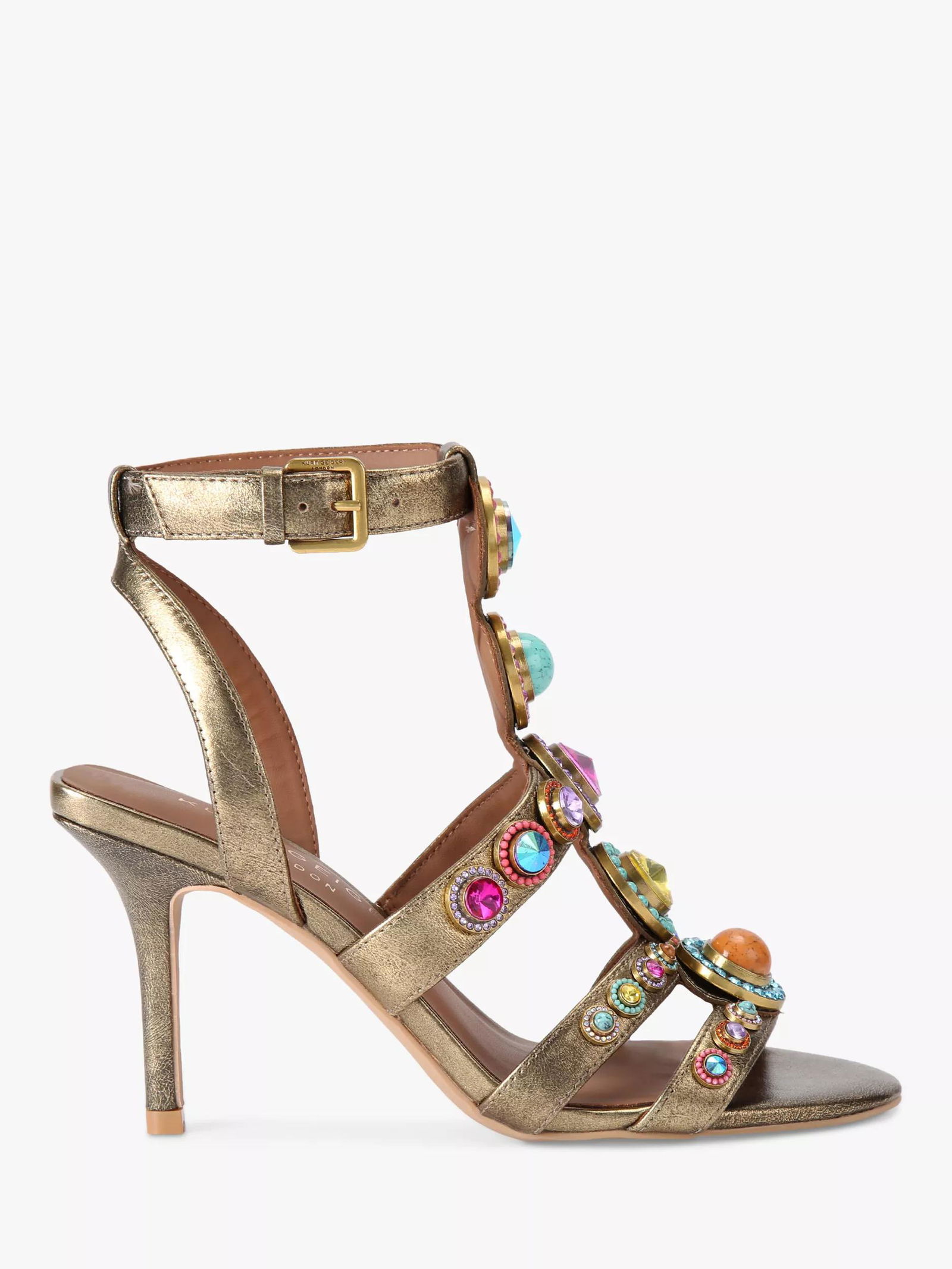 KURT GEIGER LONDON Octavia Metallic Leather Jewel Heeled Gladiator ...