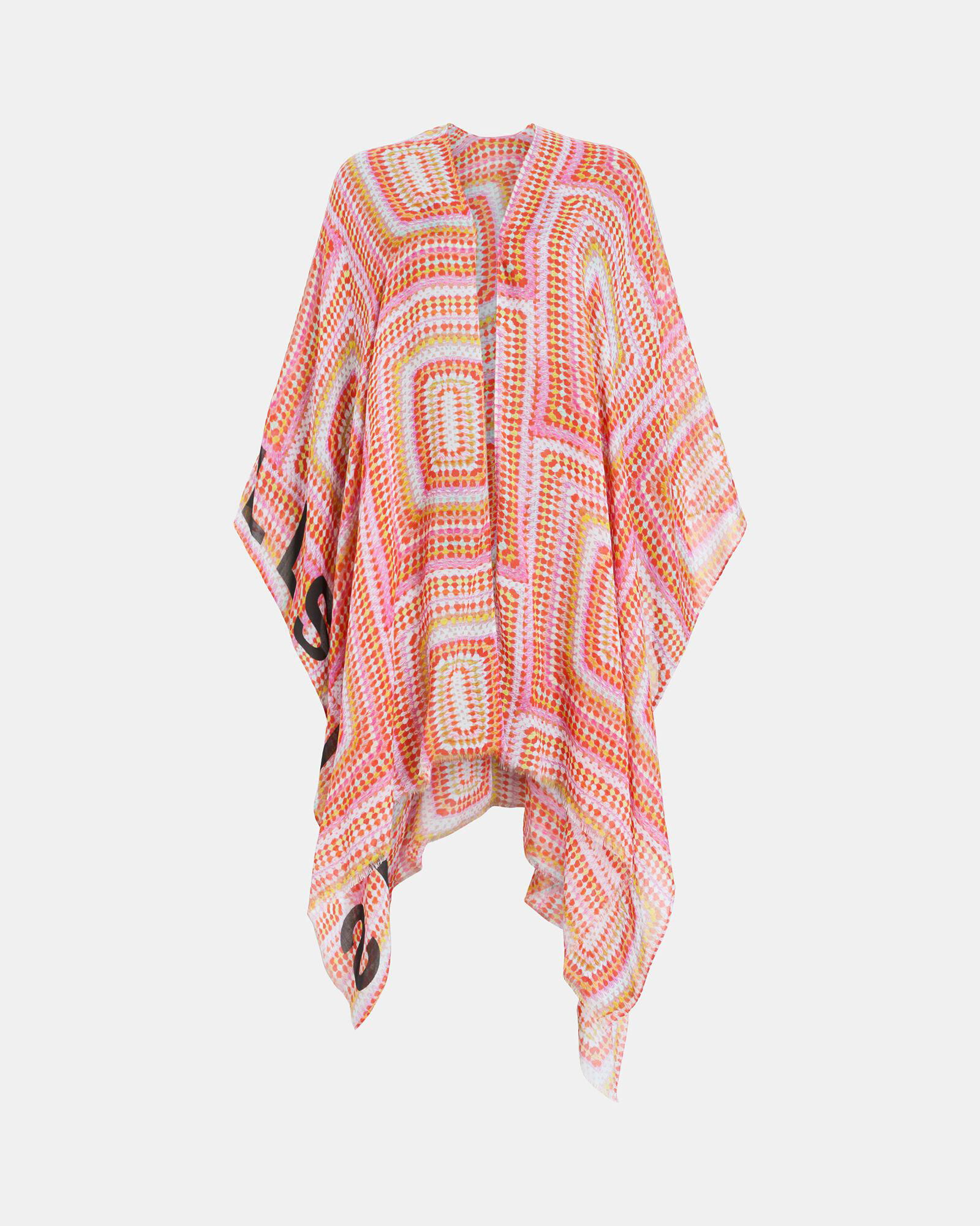 ALLSAINTS Luisa Crochet Print Ruana Scarf in Blood Orange | Endource