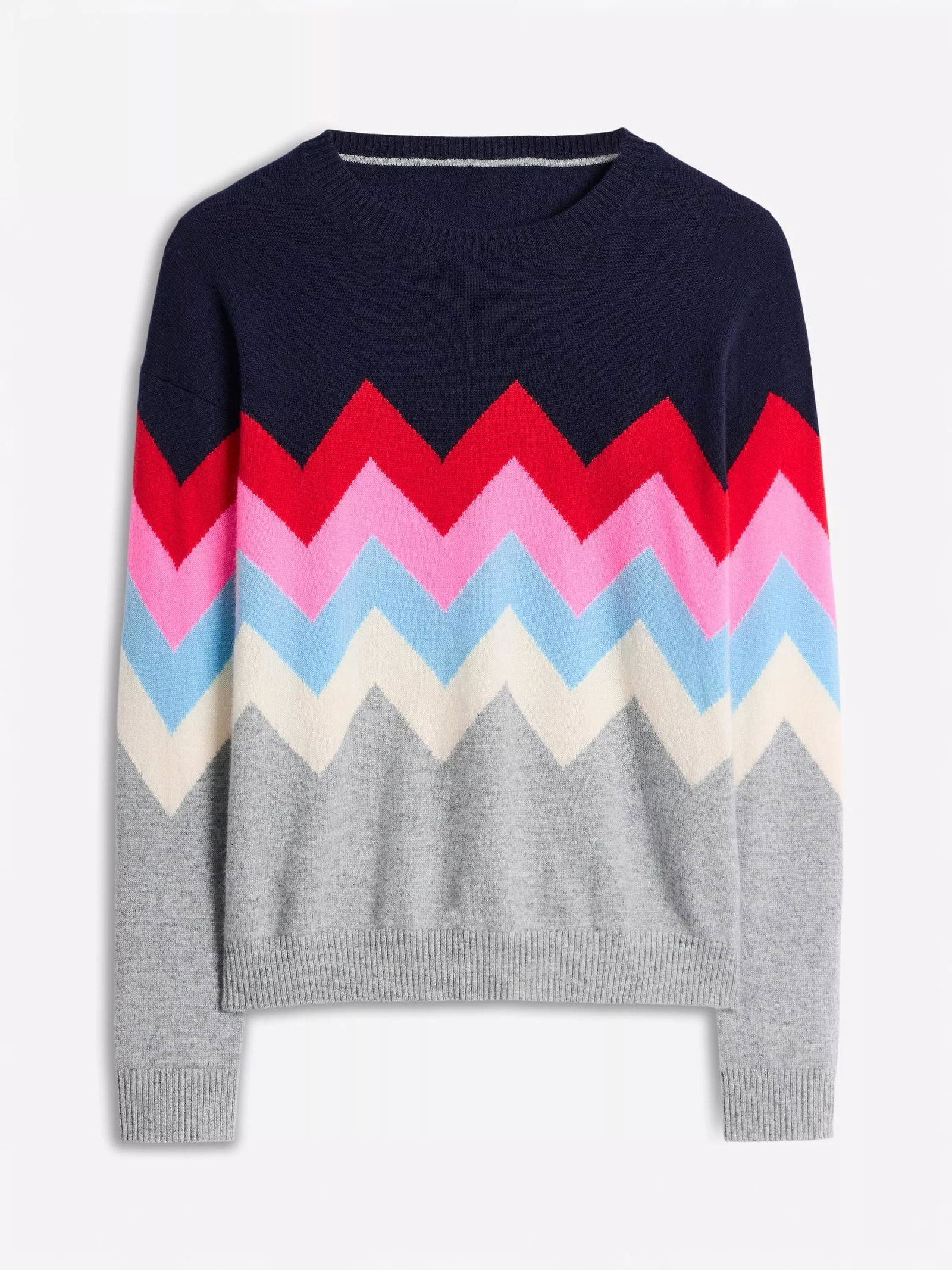BODEN Lydia Zip Zag Pure Cashmere Jumper in Navy/Multi | endource