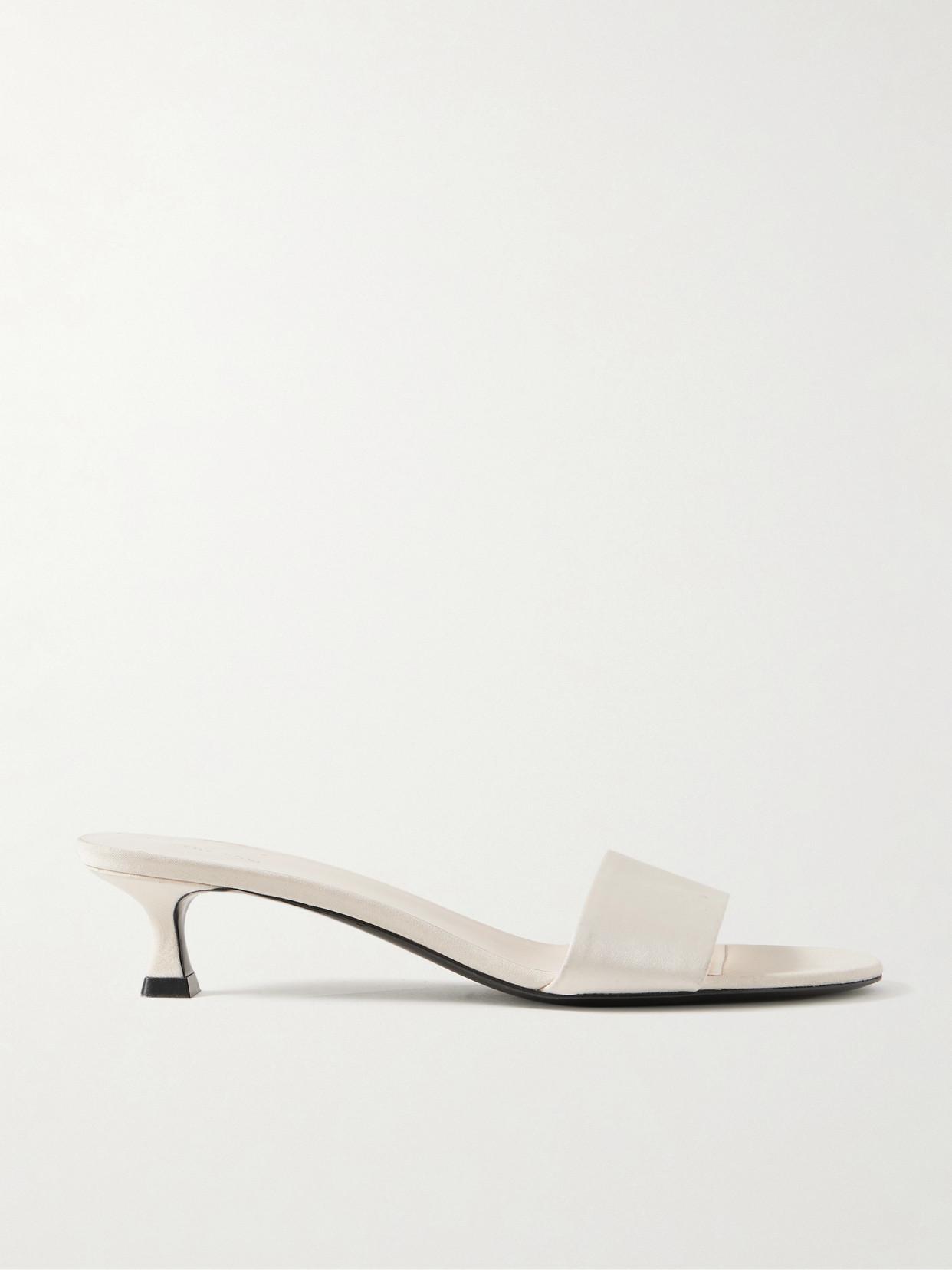 THE ROW Satin Mules in Ivory | Endource