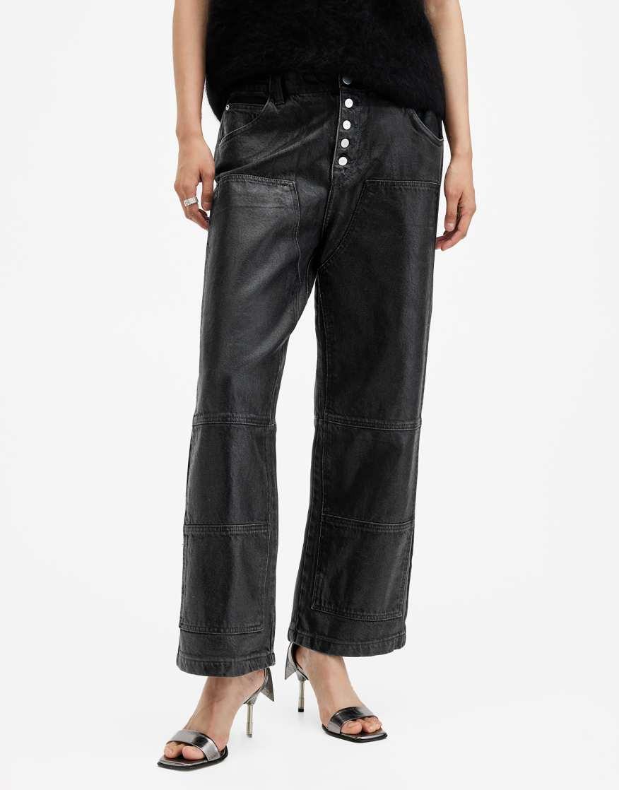ALLSAINTS Tay Wide Leg Denim Carpenter Jeans in BLACK | endource
