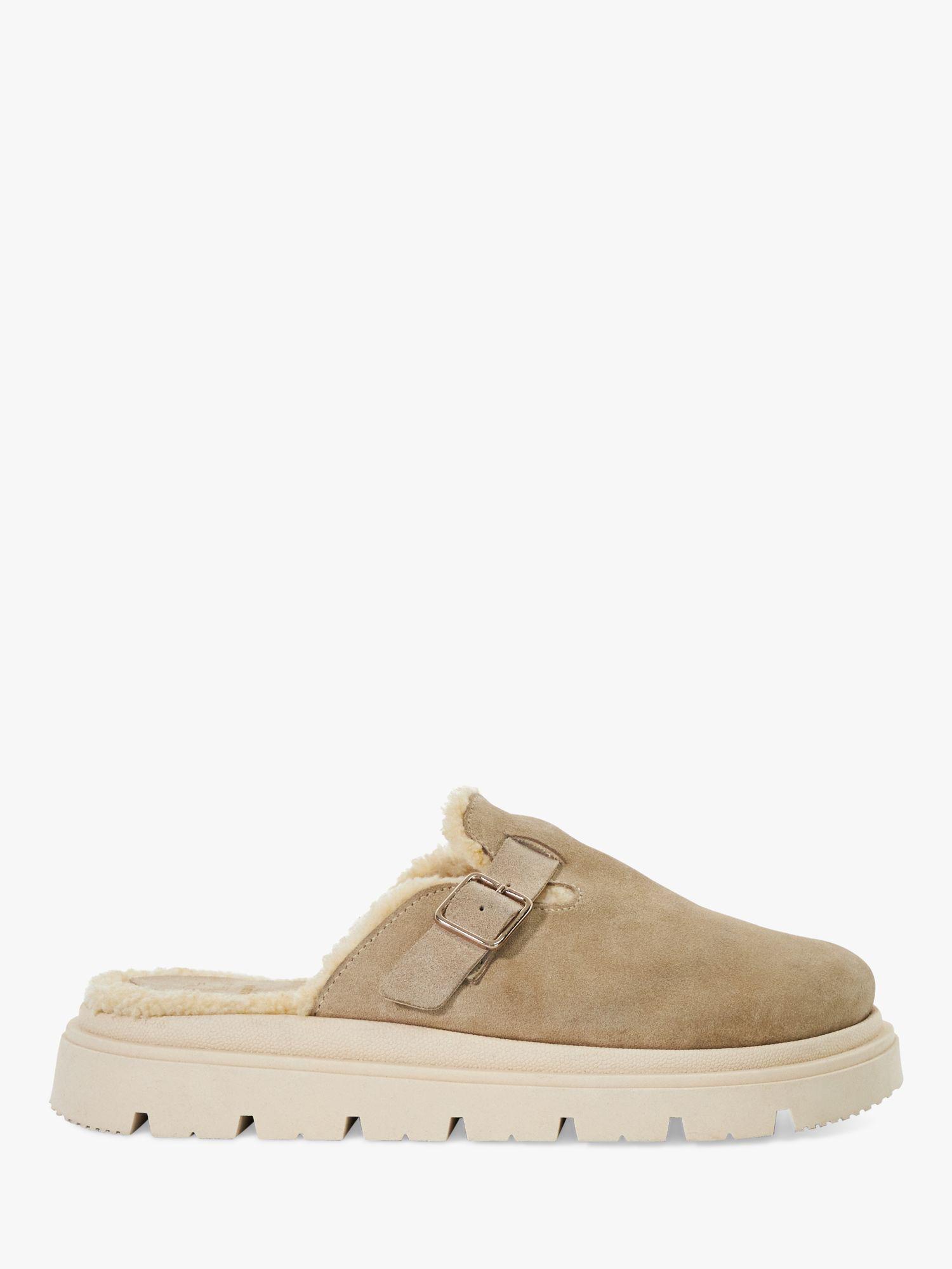 DUNE Gene Leather Fur Lined Mules in Sand | endource