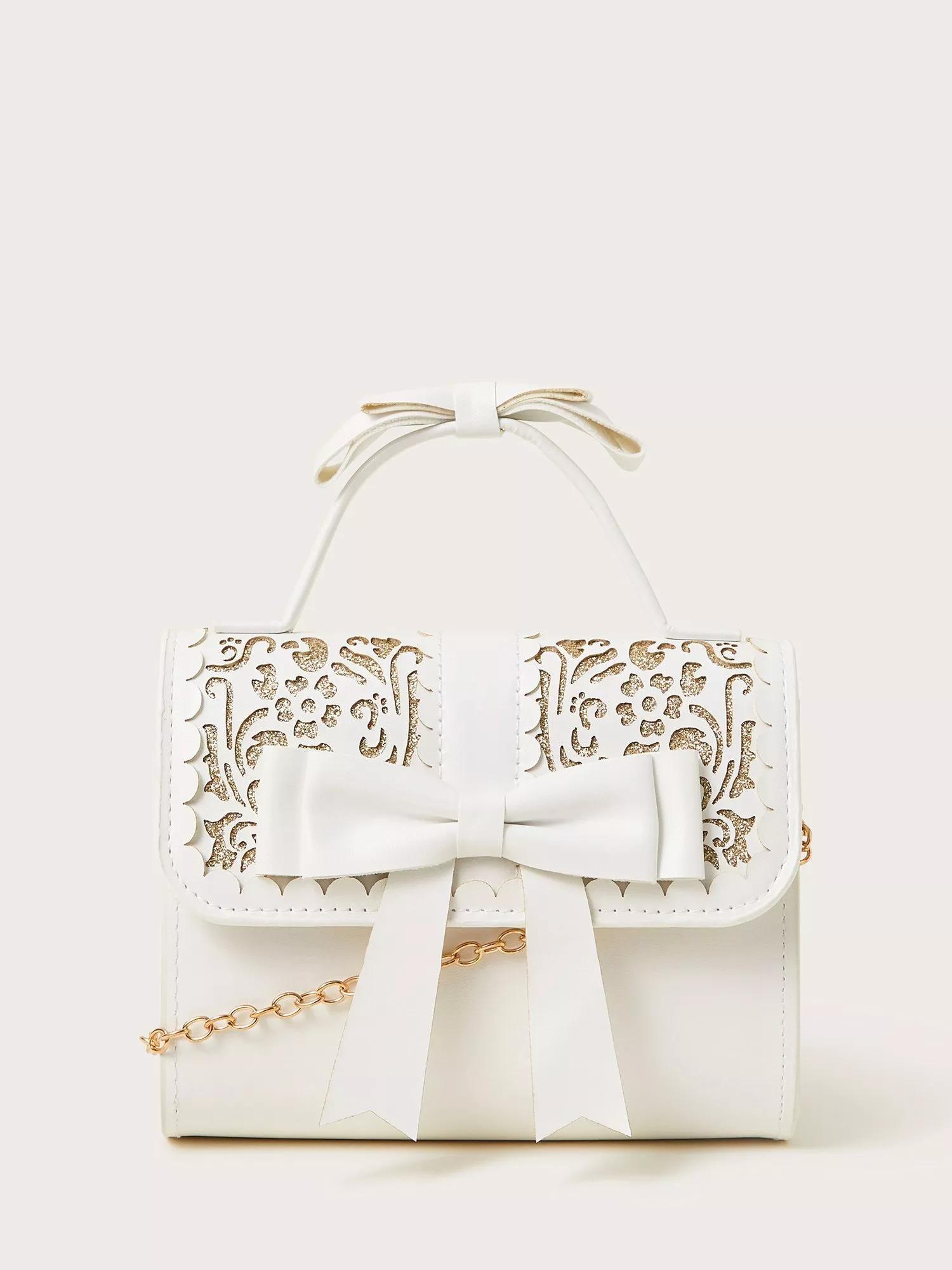Monsoon Glitter Bow Bag in White | endource