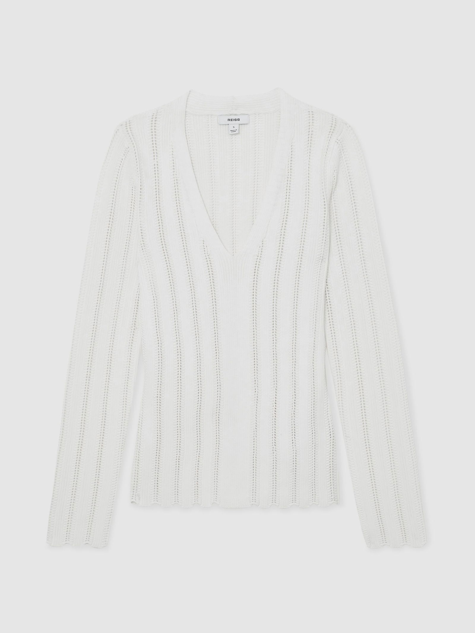 REISS Open-Stitch V-Neck Jumper In White | endource