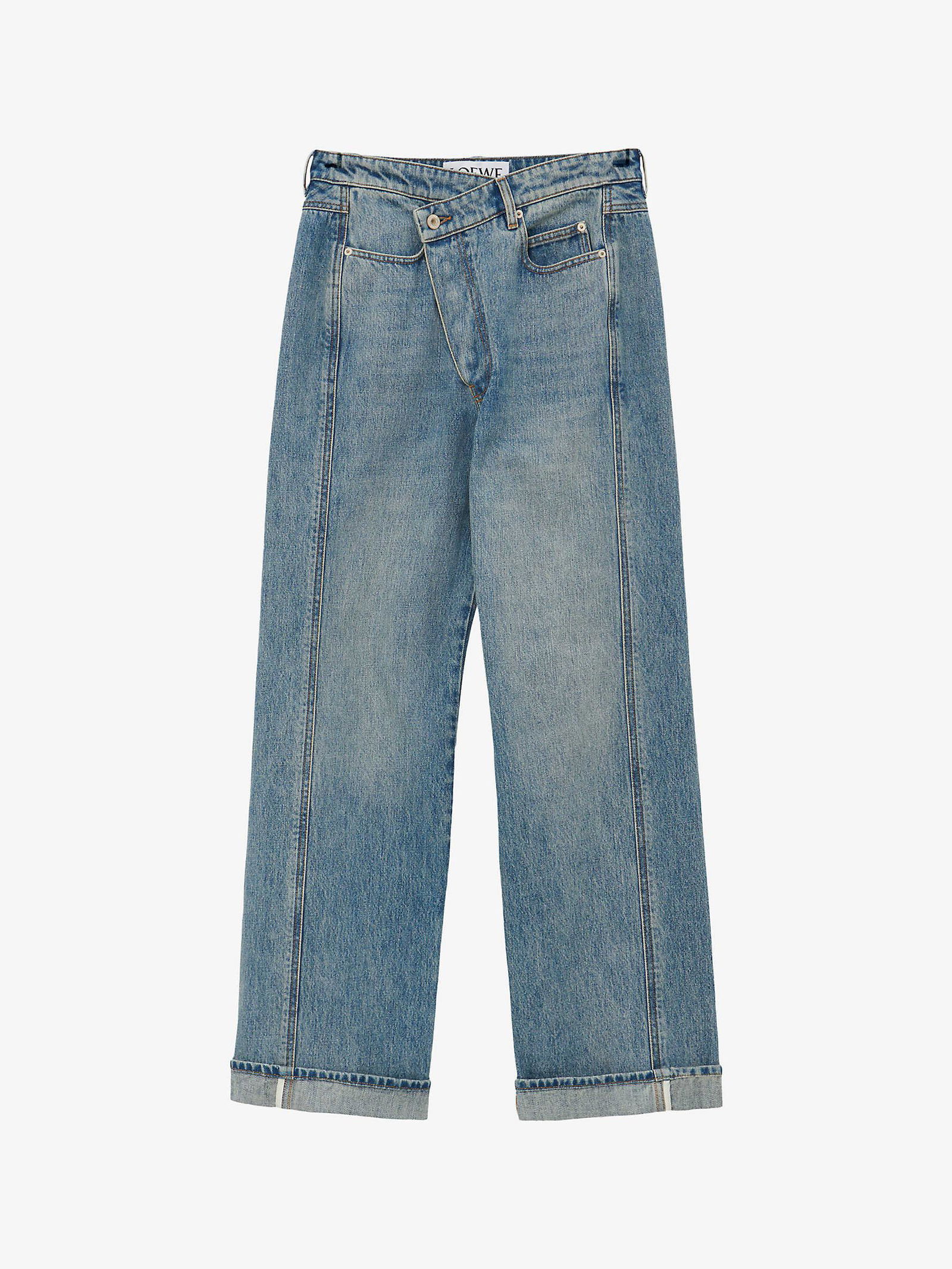 LOEWE Faded-Wash Crossover-Waist Straight-Leg Jeans in WASHED DENIM ...