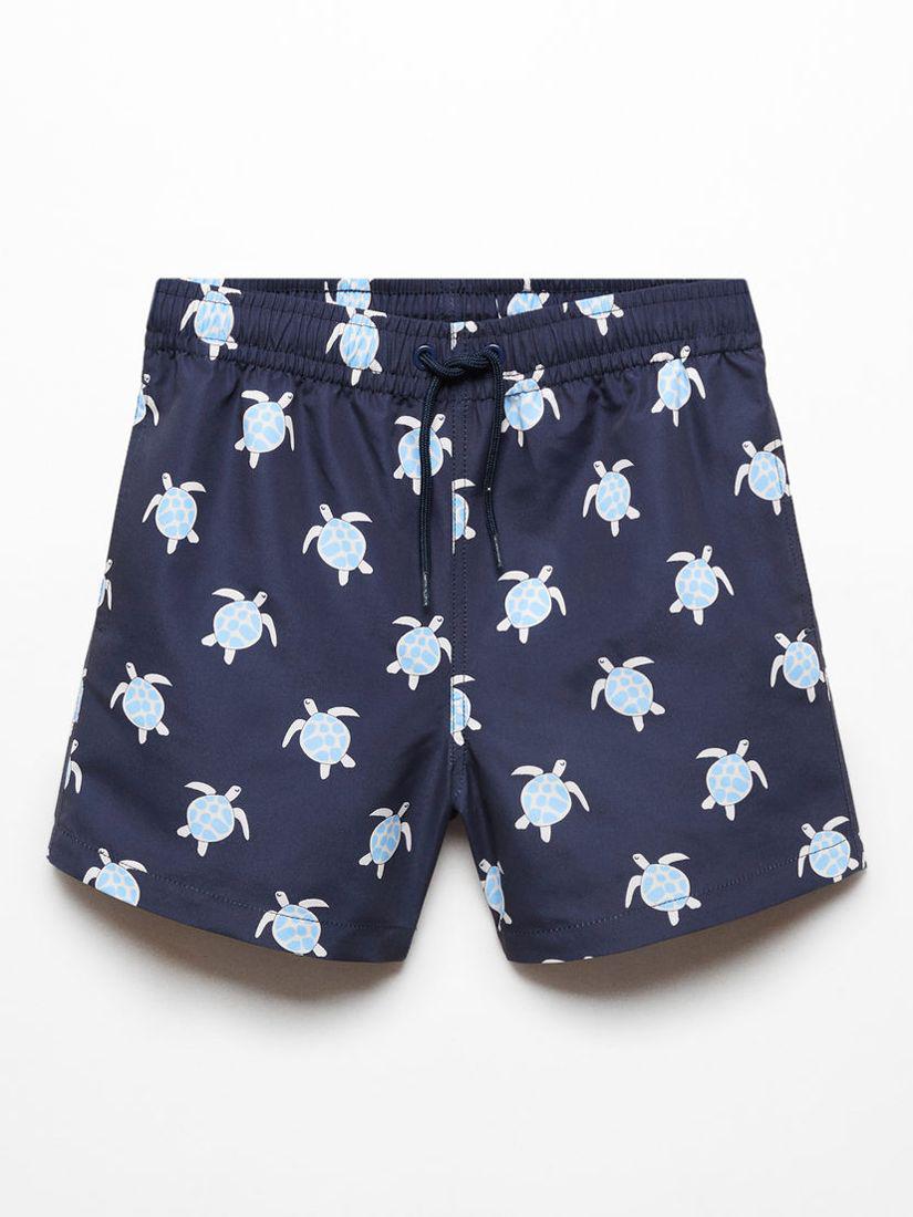 MANGO Turtle Print Swim Shorts in Navy | Endource