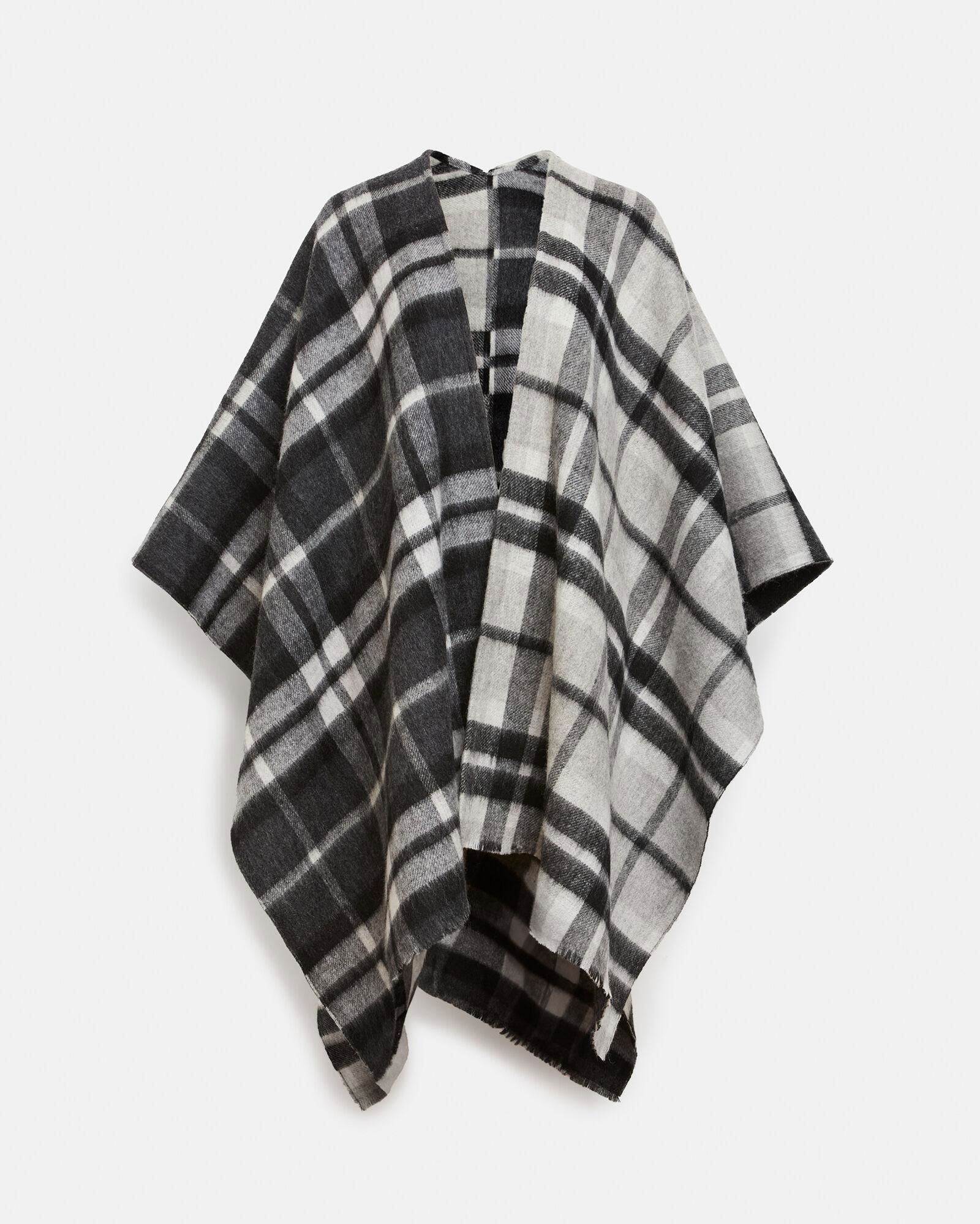 ALLSAINTS Jane Reversible Check Wool Ruana Scarf in Ecru White | Endource