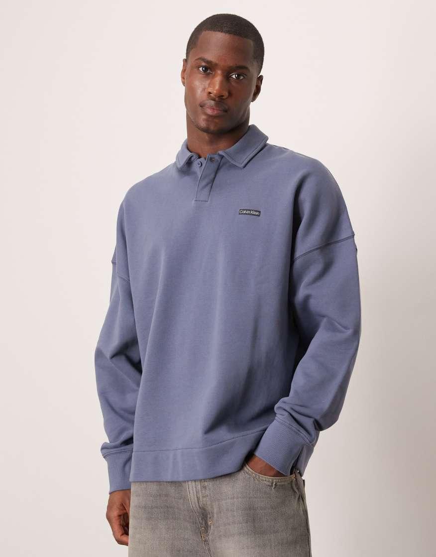 CALVIN KLEIN Label Logo Rugby Shirt in Grisaille | endource