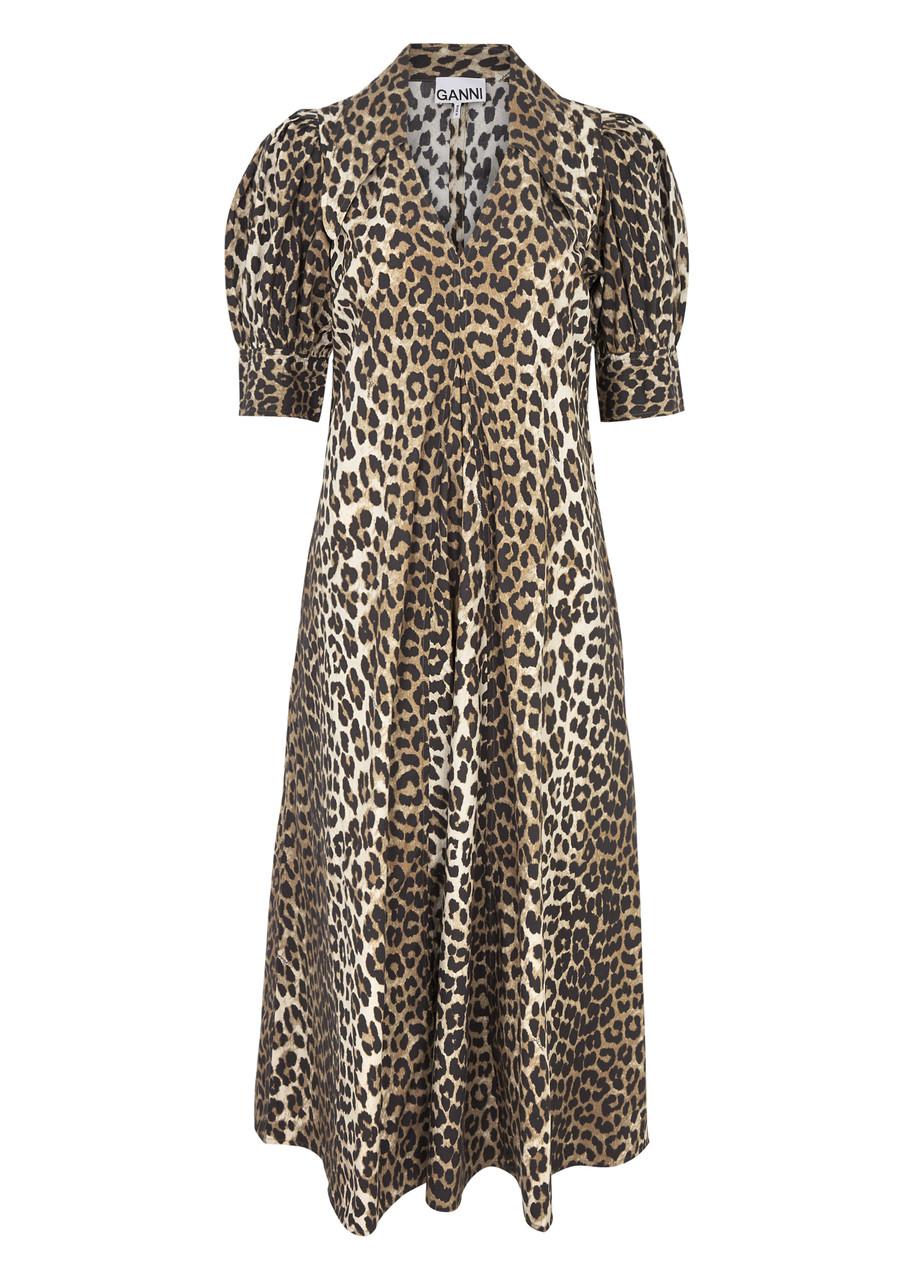 GANNI Leopard-Print Cotton-Poplin Midi Dress | Endource