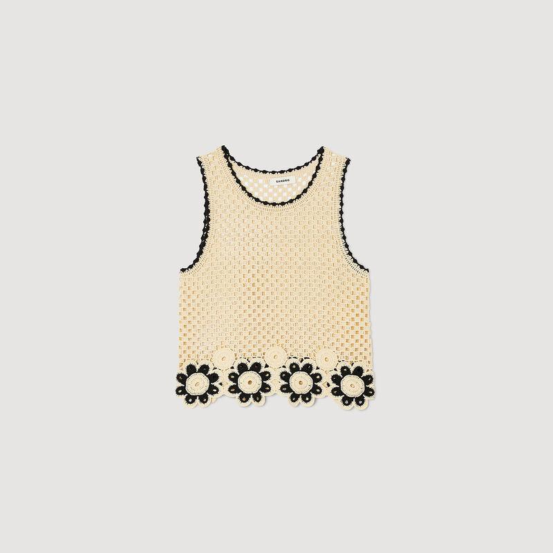 SANDRO Crochet Knit Top in Beige / Black | Endource