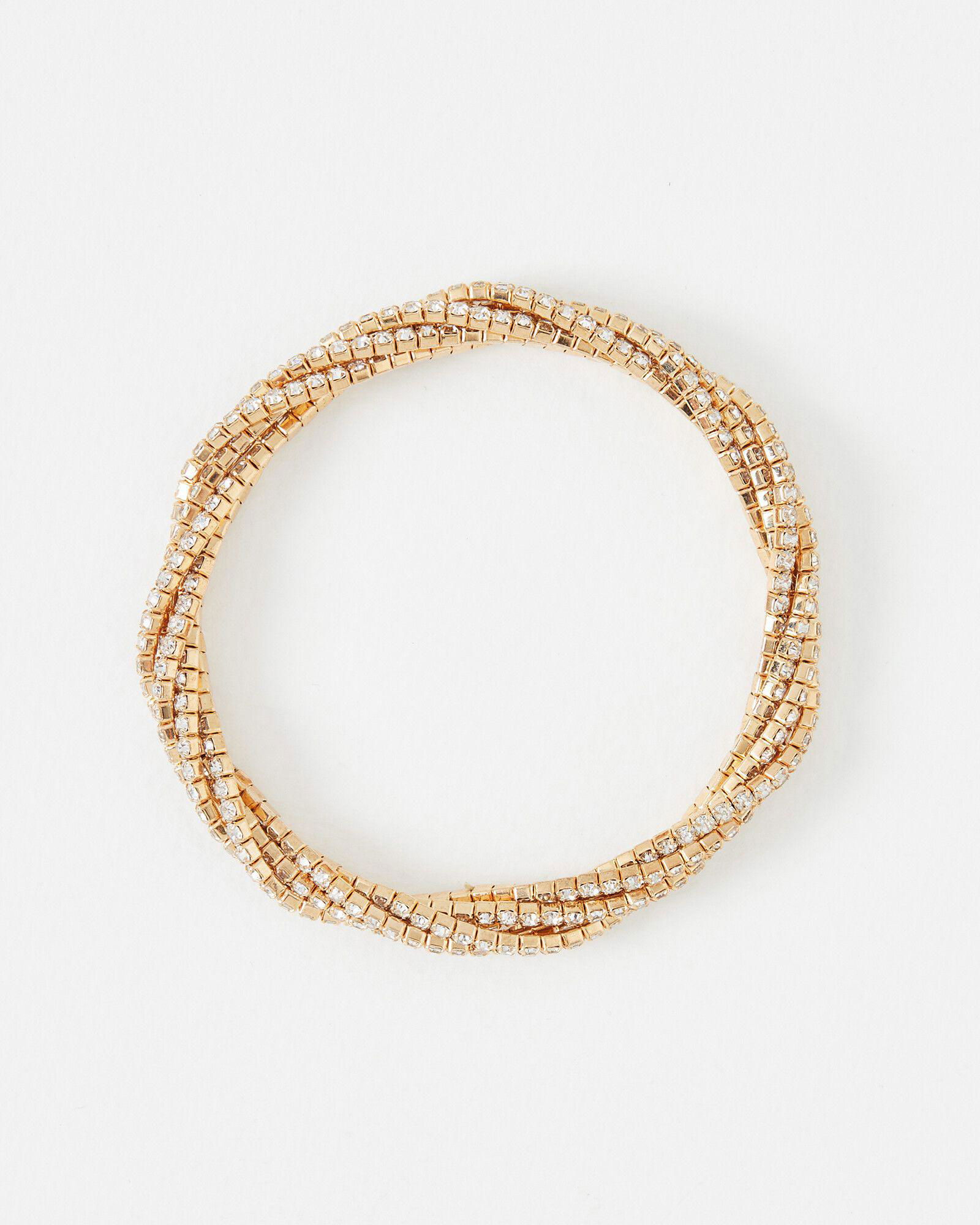 OLIVER BONAS Caspian Clear Glass Stone Twisted Chain Bracelet in Gold | endource
