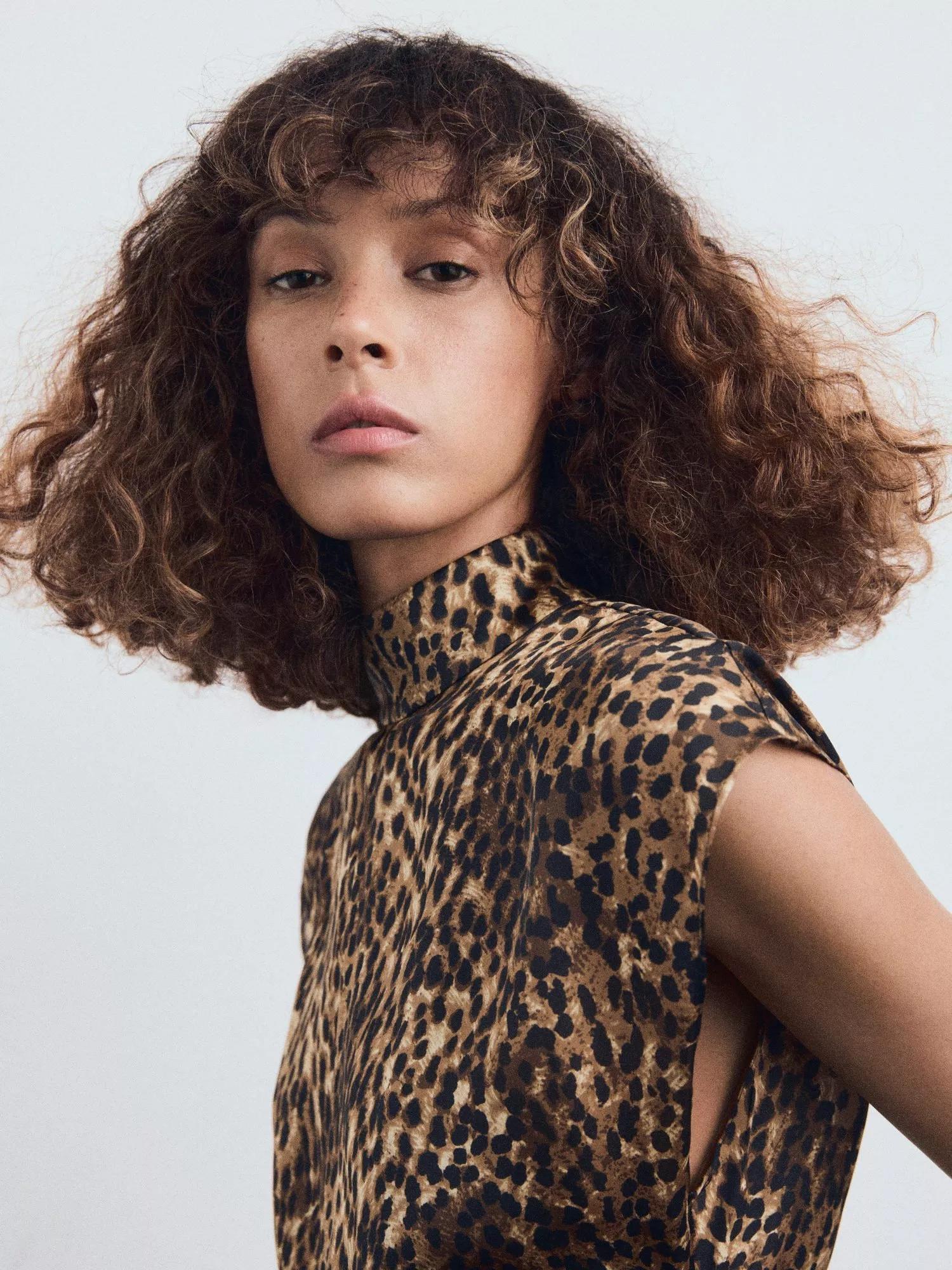 MANGO Piedra Leopard Print Satin Dress, Brown | endource