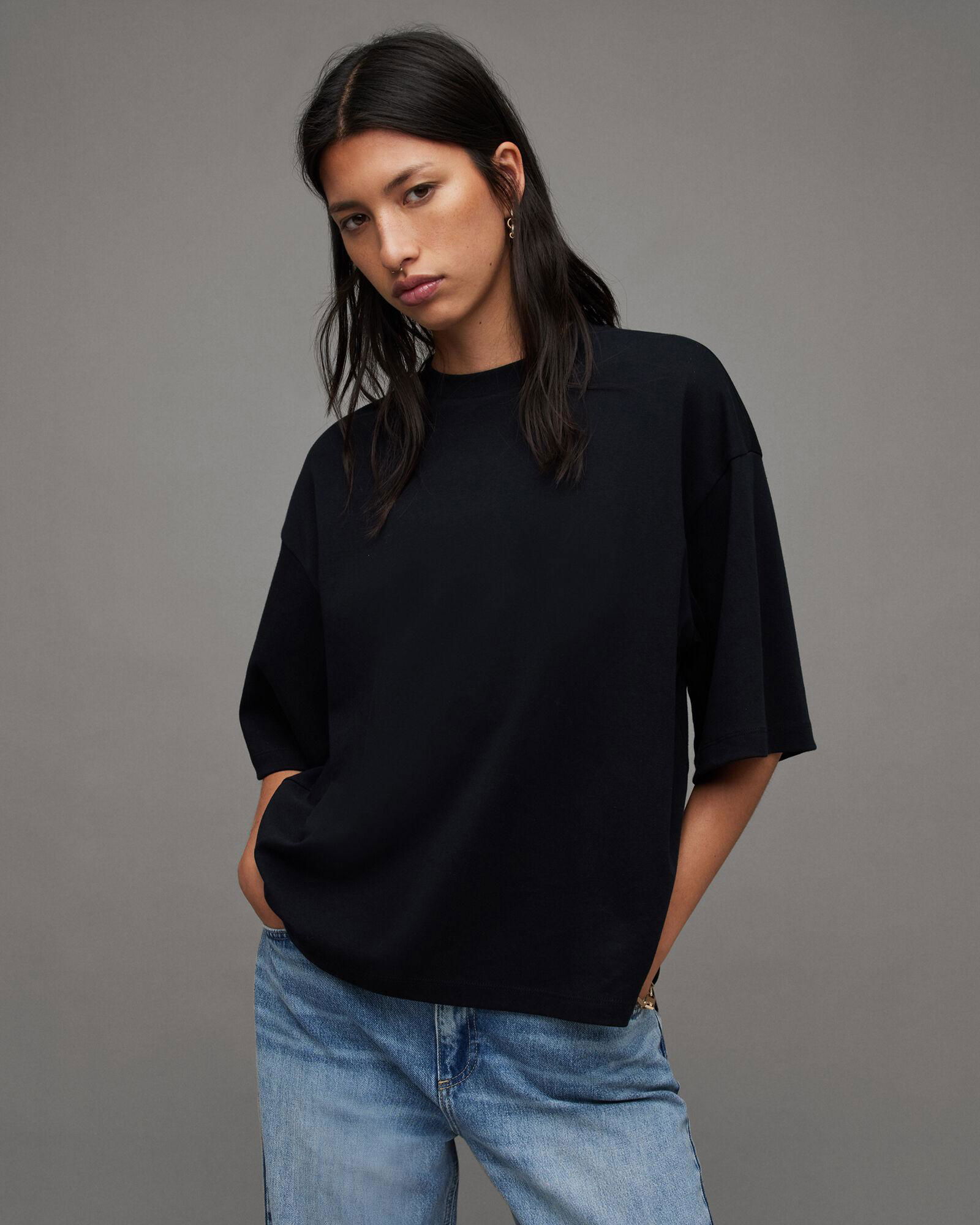 ALLSAINTS Amelie Oversized Boxy Crew Neck T-Shirt in Black | Endource