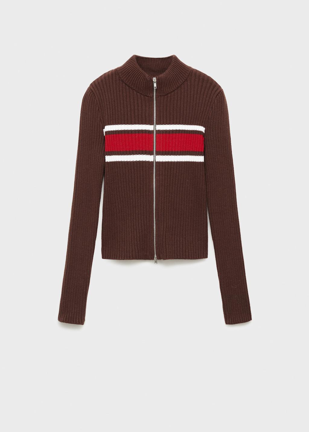 MANGO Ribbed Cardigan With Contrasting Panel in Brown | endource