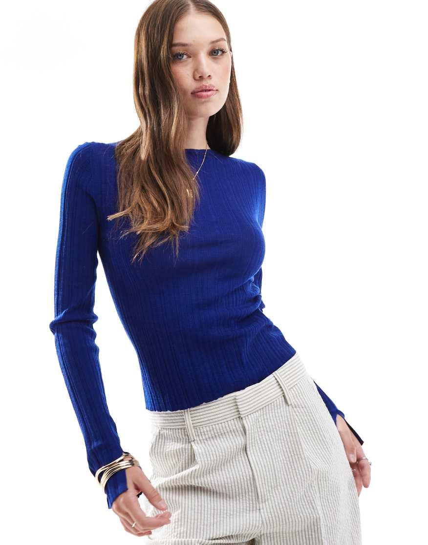 & OTHER STORIES Merino Wool Knitted Rib Fitted Top With Boat Neck And ...