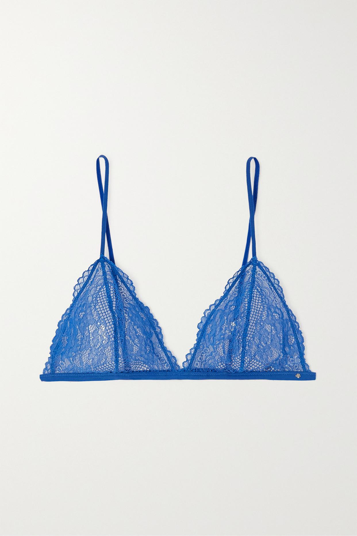 ANINE BING Amina Stretch-Lace Soft-Cup Triangle Bra in Blue | Endource