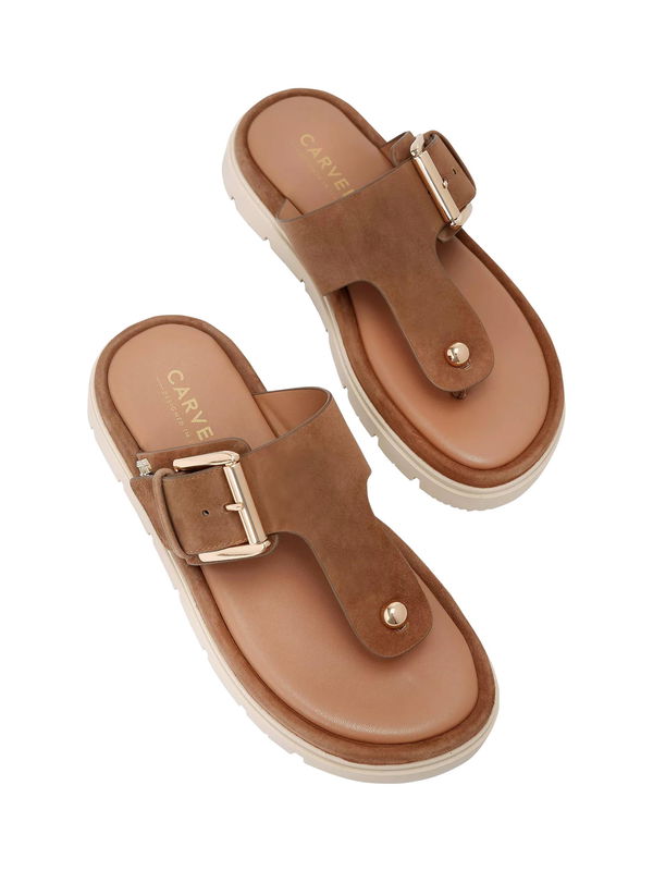 CARVELA Pavilion Suede T-Bar Sandals, Brown | endource