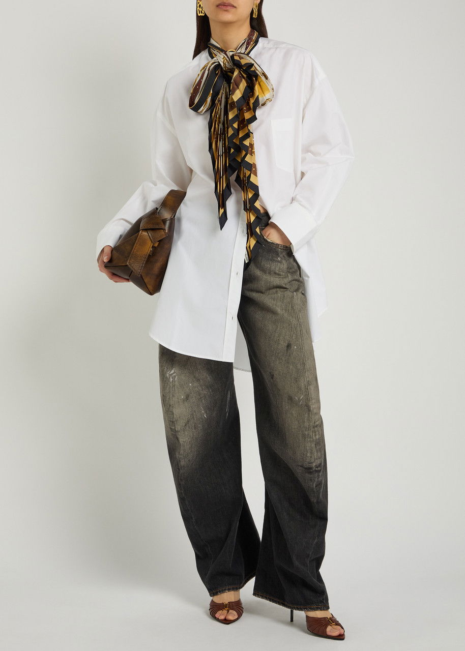 ACNE STUDIOS Dasca Printed Neck-tie Cotton-poplin Shirt | endource