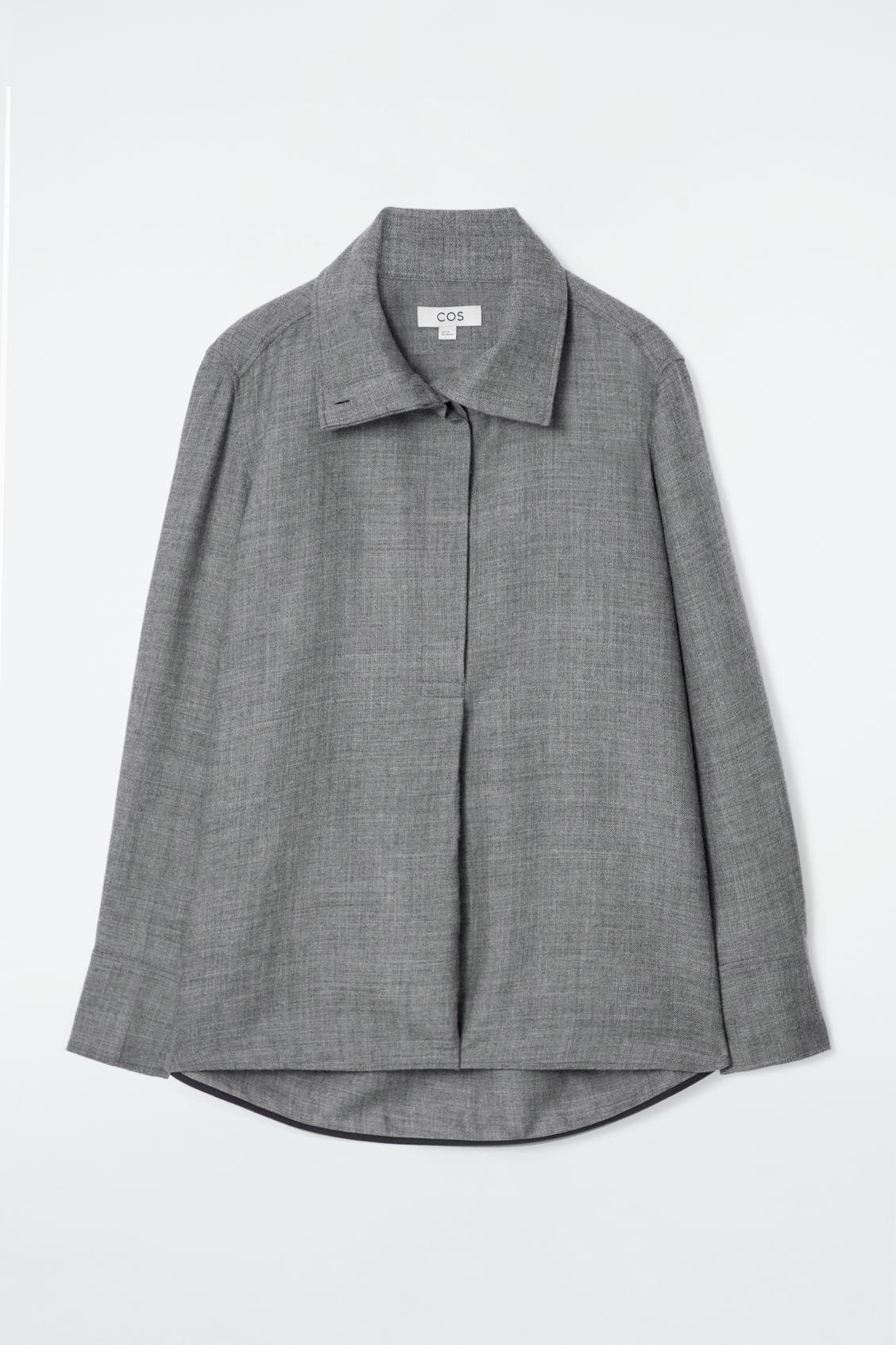 COS Funnel-Neck Wool-Flannel Shirt in GREY MÉLANGE | endource