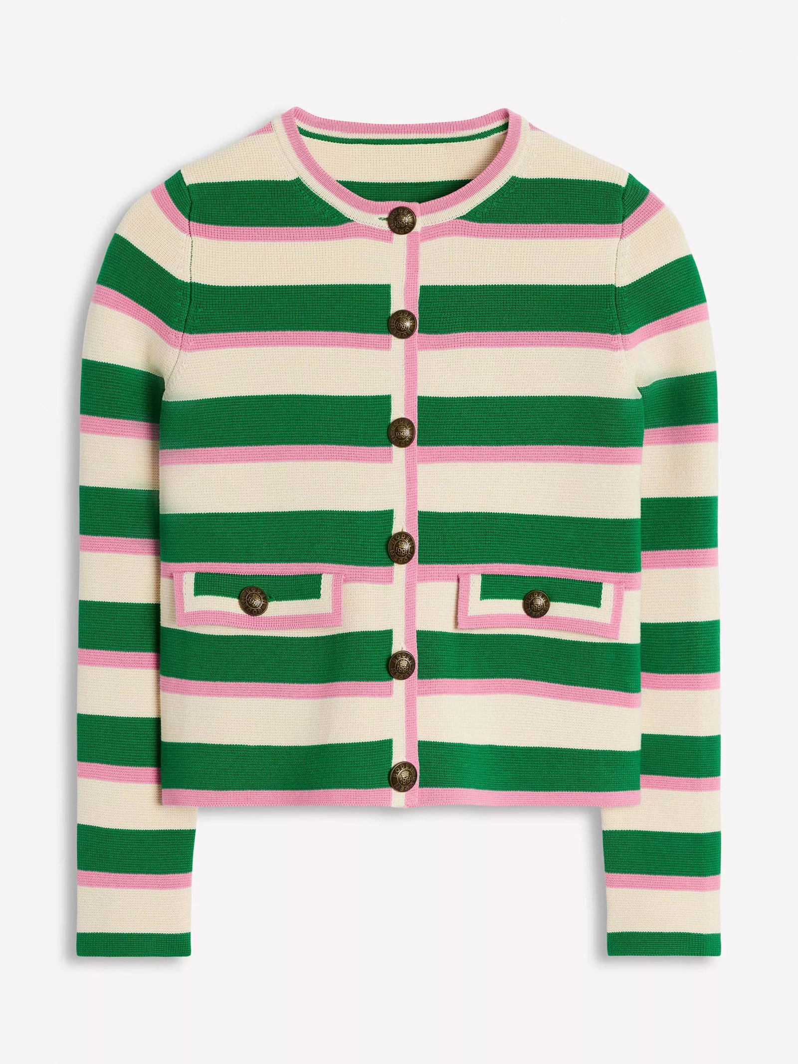 BODEN Holly Stripe Knitted Jacket in Rich Emerald/Ivory | endource