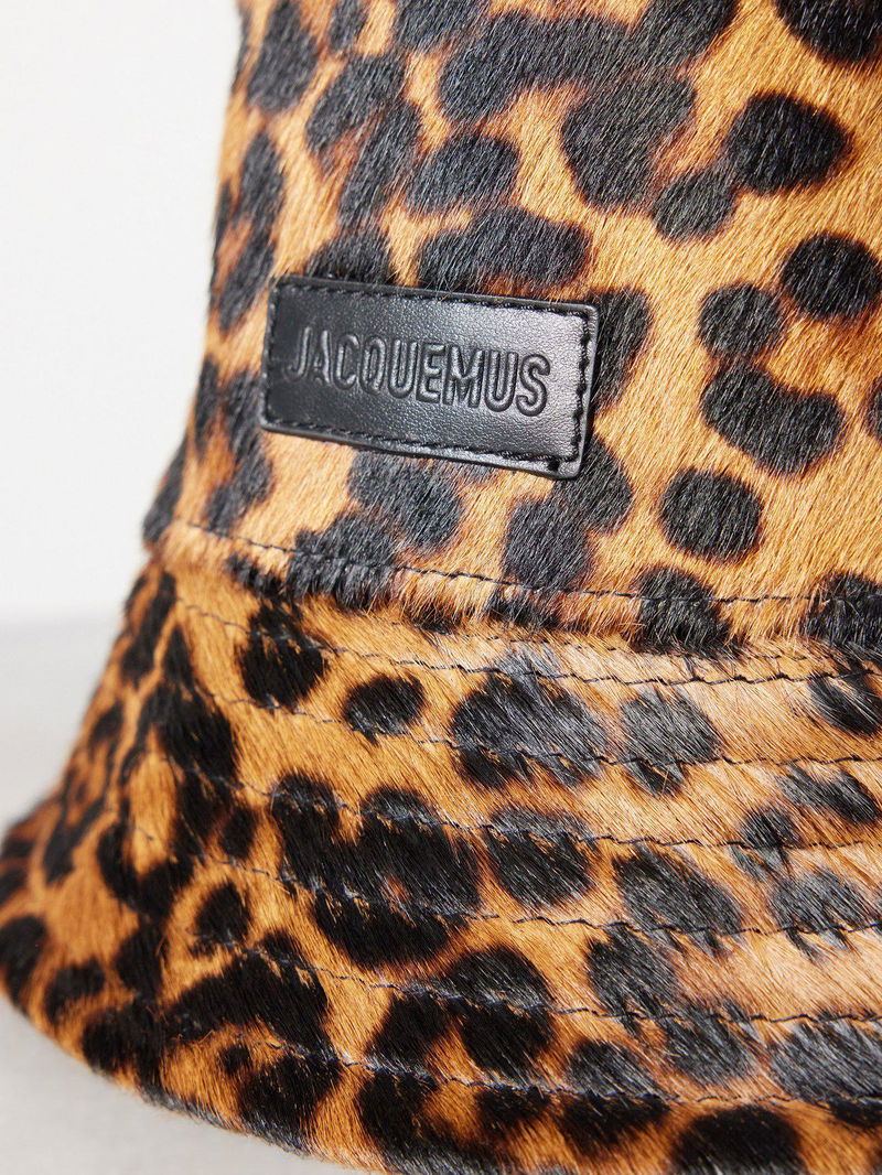 JACQUEMUS Sperone Leopard-Print Calf-Hair Bucket Hat in Brown | endource