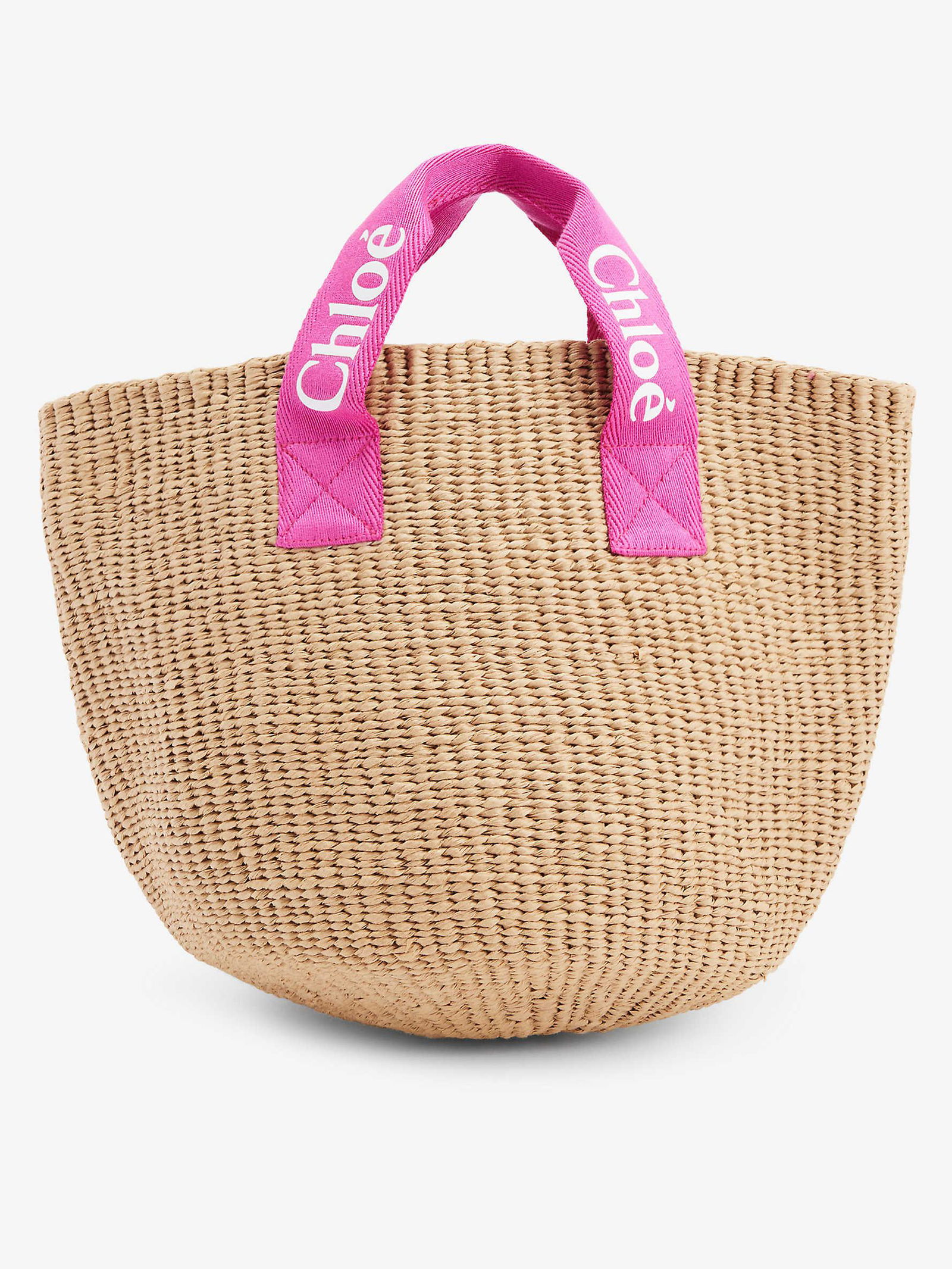 CHLOÉ Chloé x Mifuko - Logo-Strap Straw Tote Bag in PINK | endource