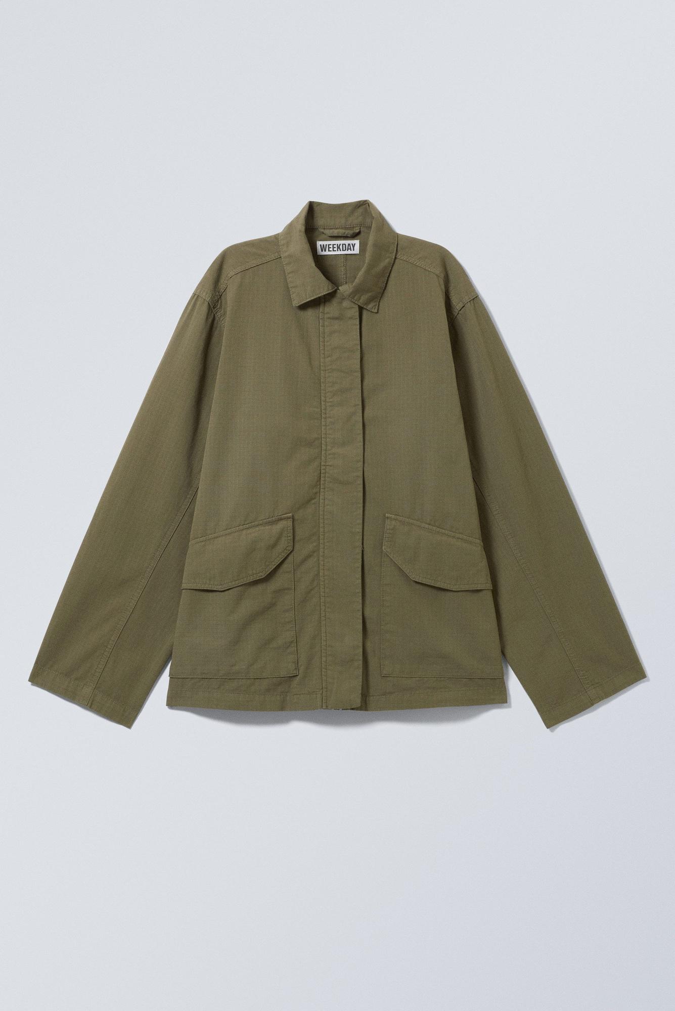 WEEKDAY Washed Ripstop Jacket in Dark Khaki Green | endource