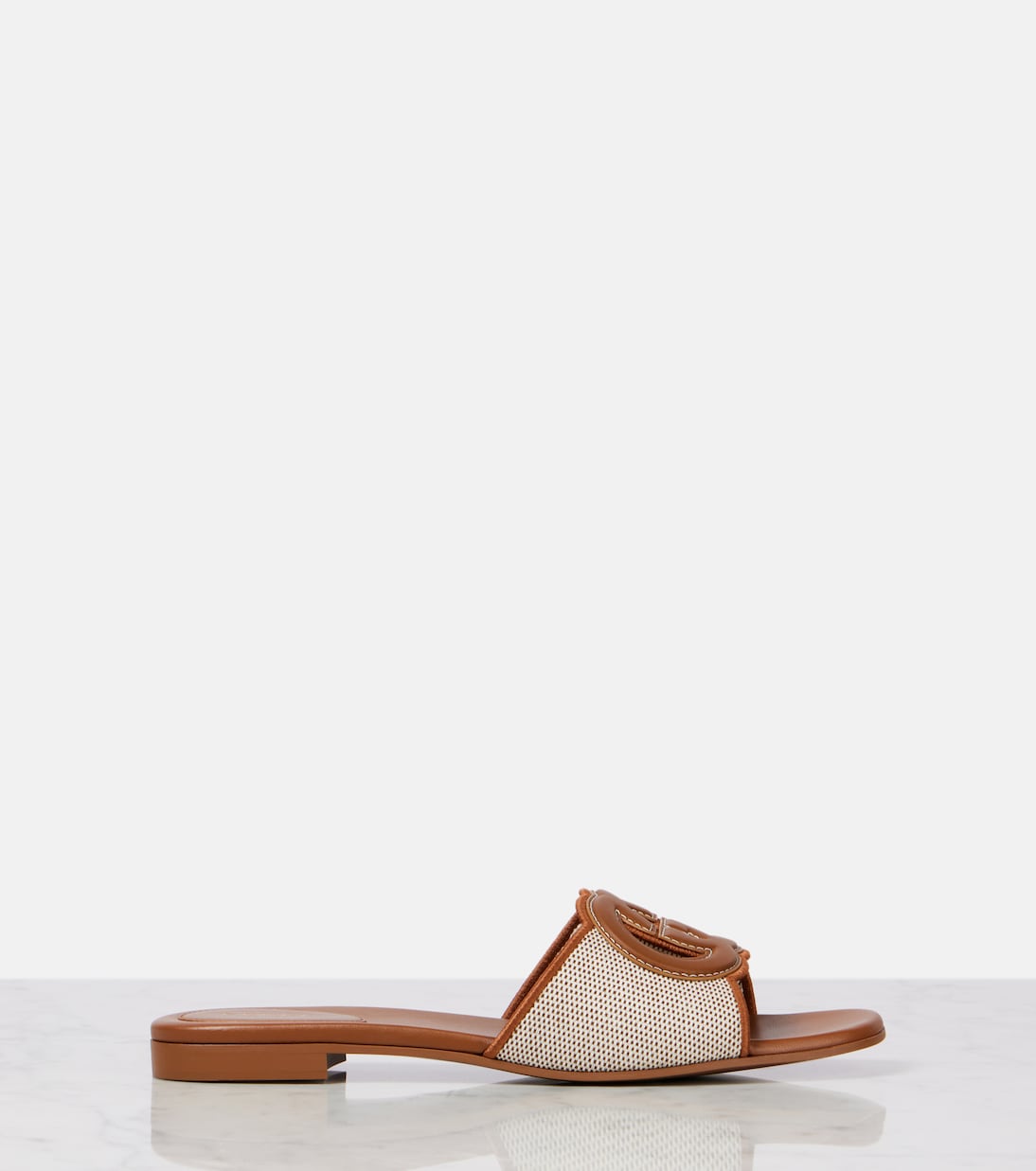 GUCCI Interlocking G Leather-trimmed Slides | endource