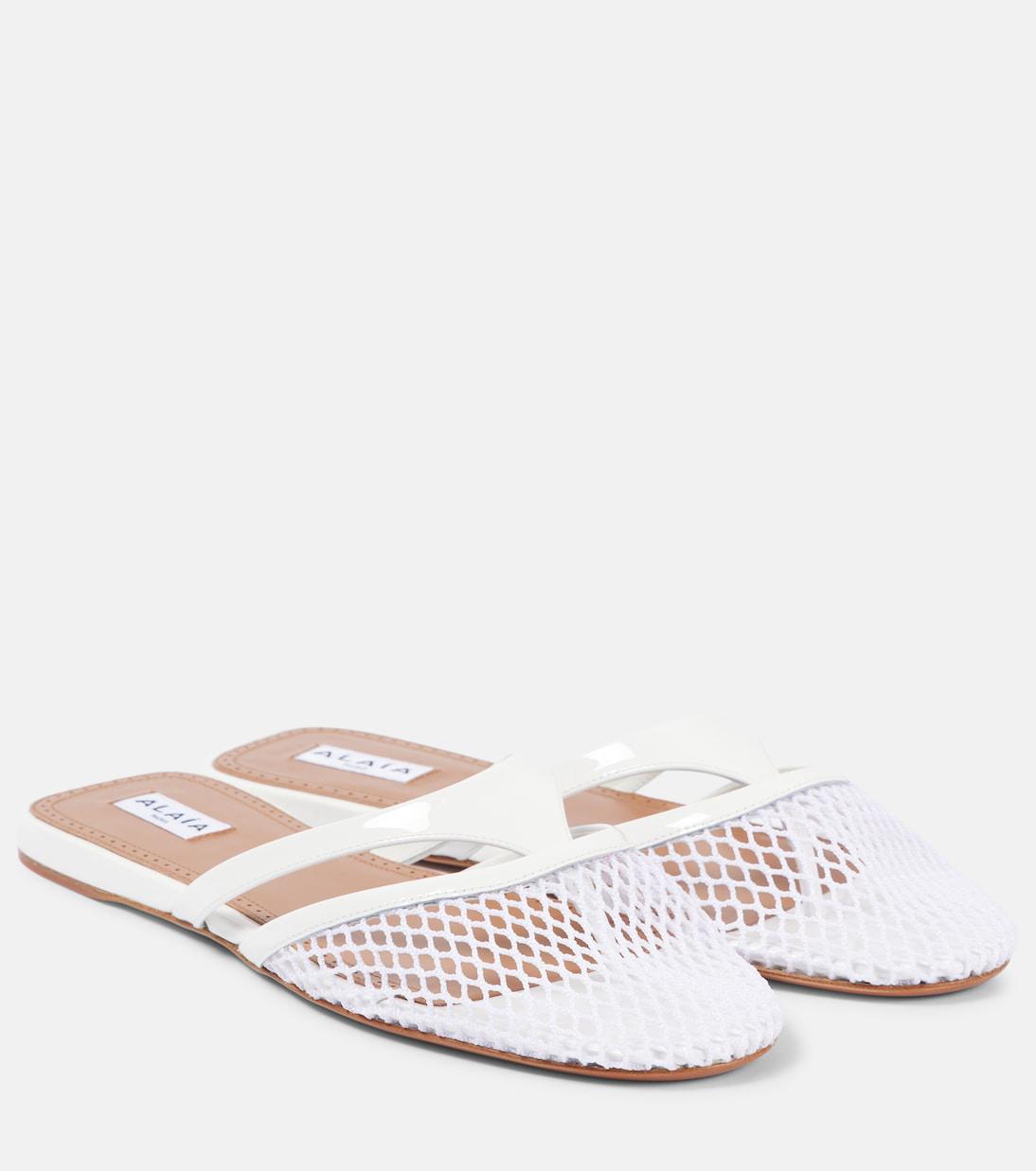 Alaïa Infradito Leather And Fishnet Mules | endource