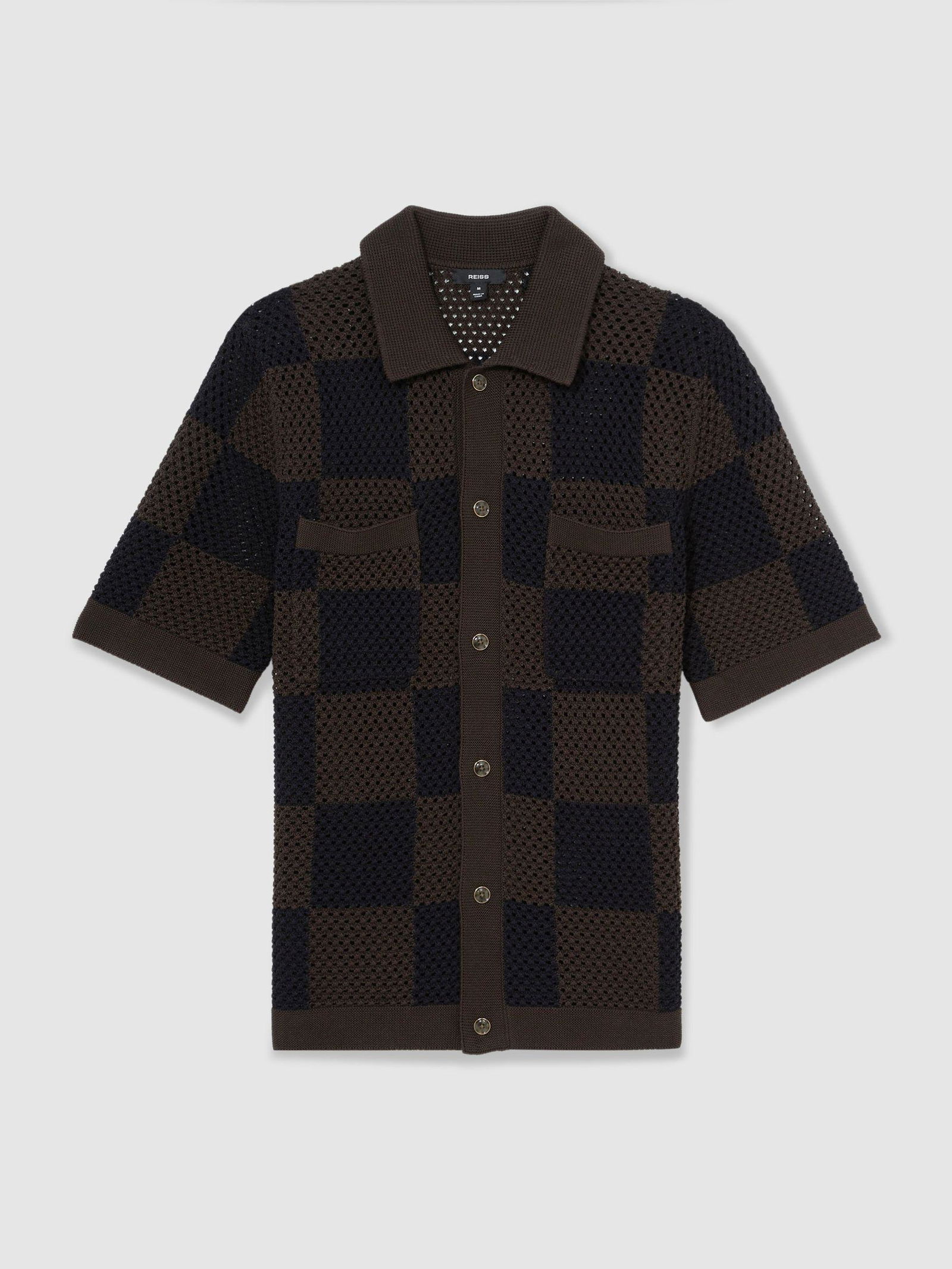REISS Alfred Cotton Chequerboard Crochet Shirt | endource