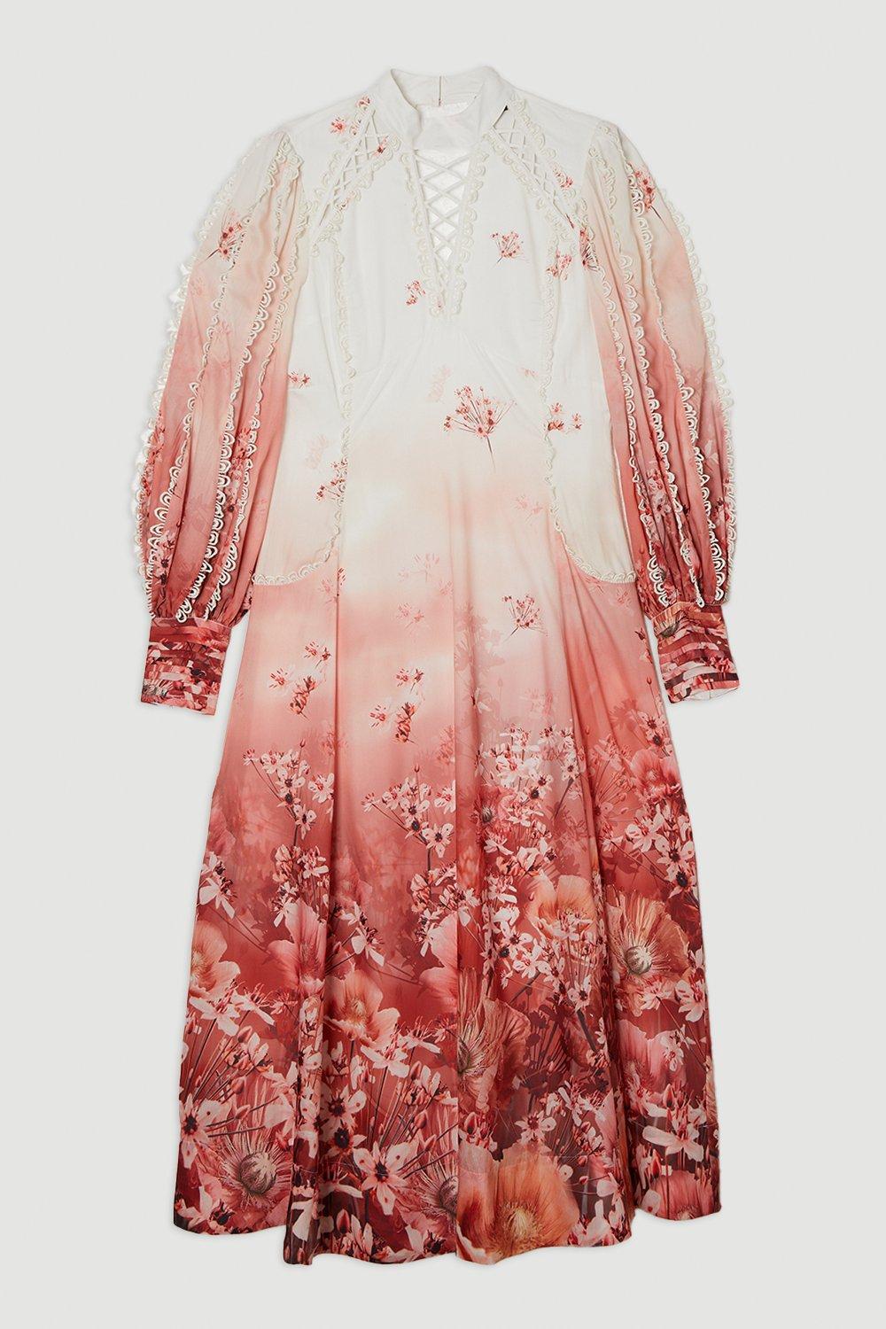 KAREN MILLEN Trailing Floral High Neck Maxi Dress in Pink | endource