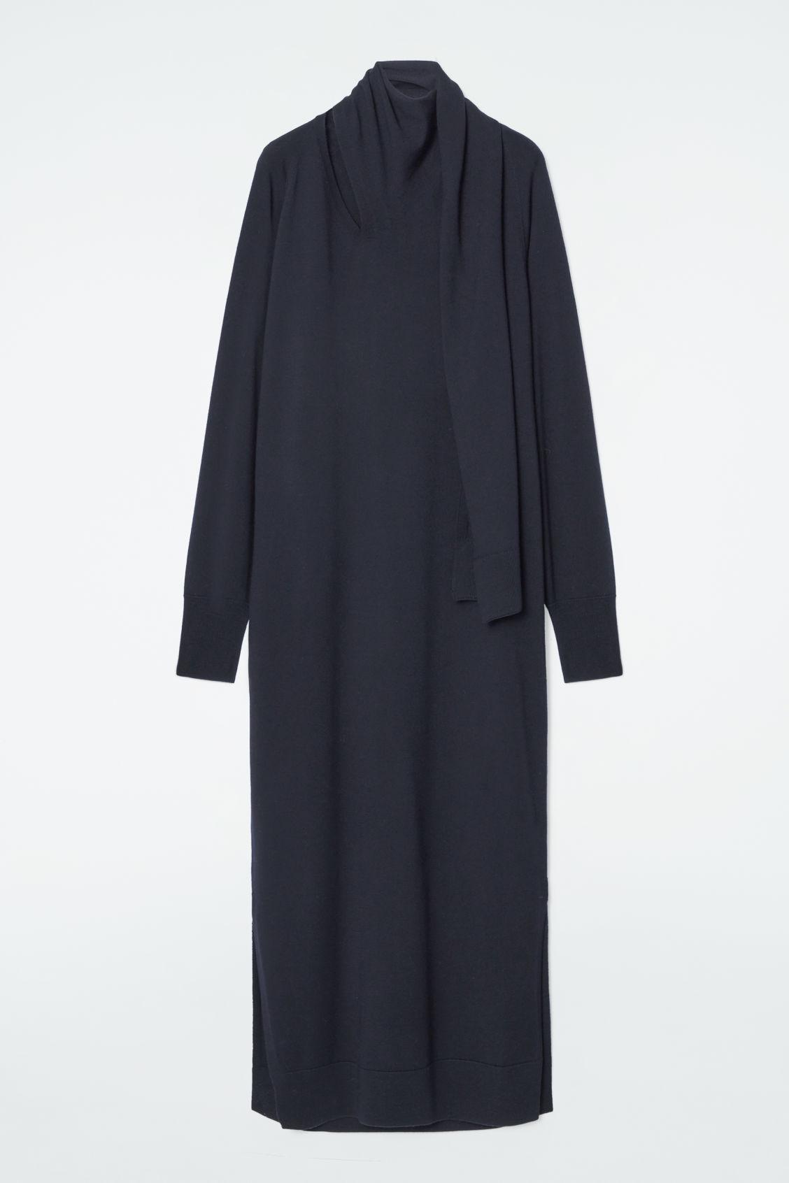 COS Scarf-Detail Wool Maxi Dress in NAVY | endource