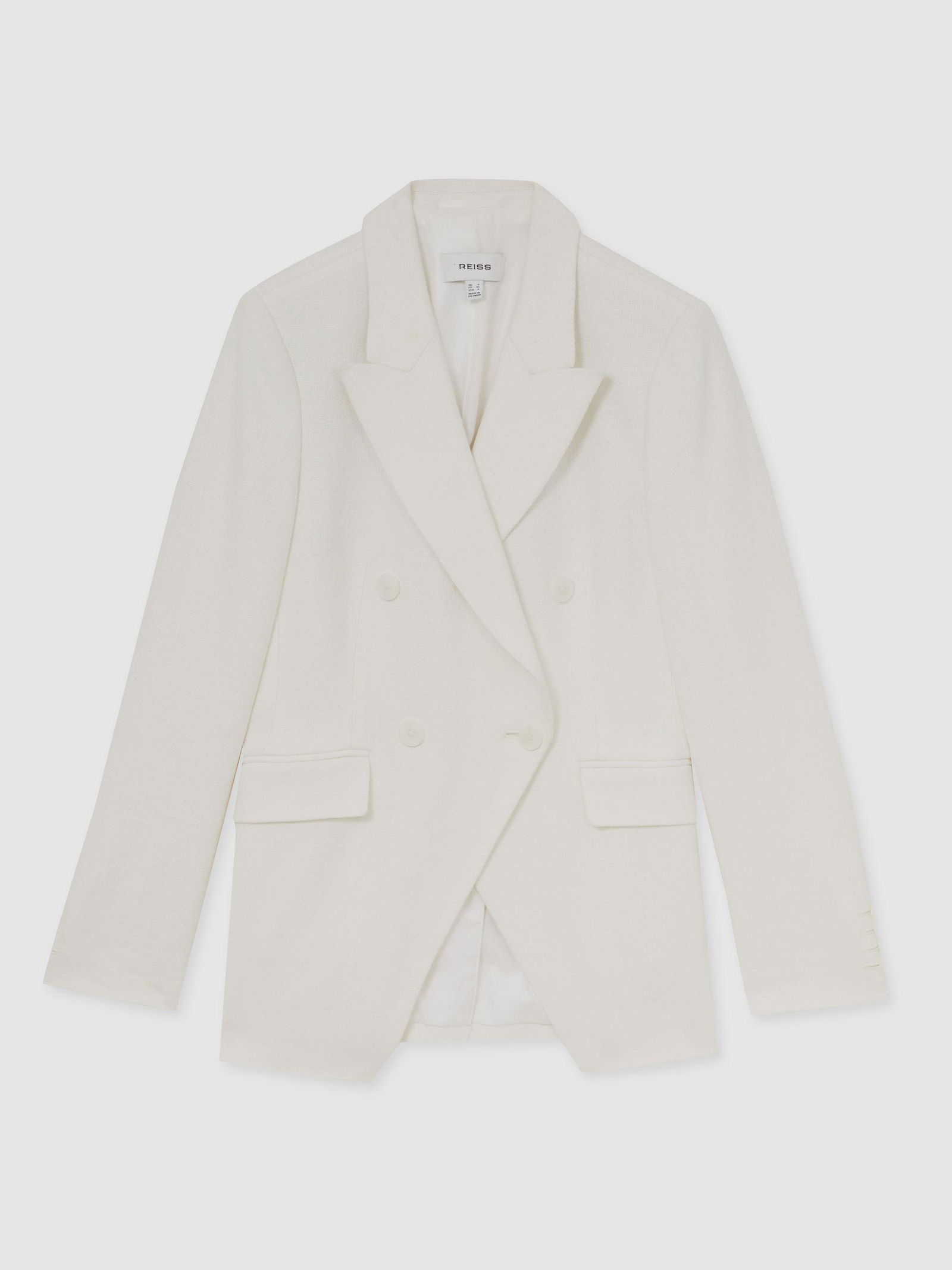 REISS Devon Linen-Blend Double-Breasted Suit Jacket in White | endource