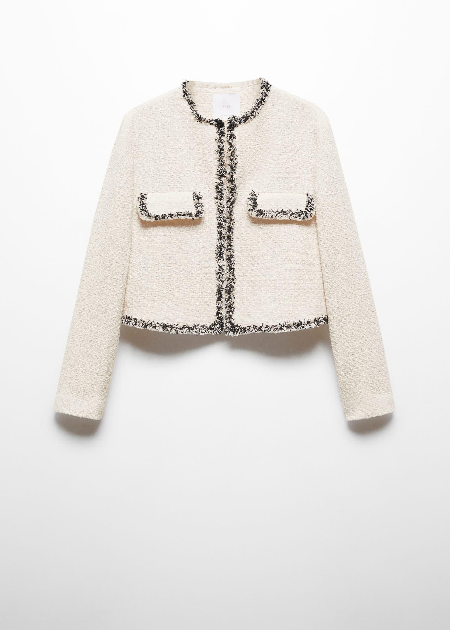 MANGO Tweed Jacket With Contrast Detail in Ecru | Endource
